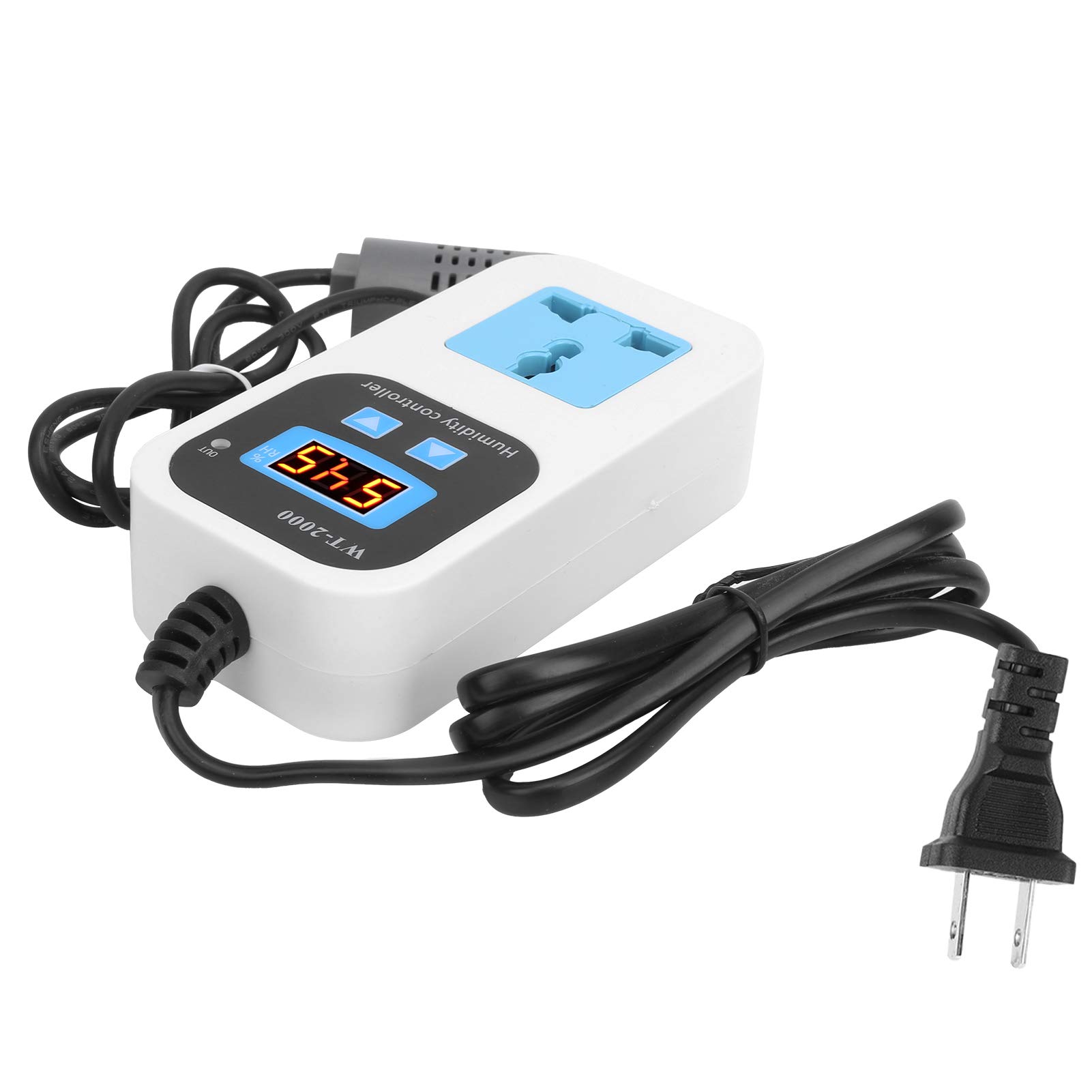 Digital Humidity Controller WT‑2000 110‑220V 0%~99%RH with Humidity Sensor Humidify Dehumidification Switch Socket 0.1%RH Accuracy(US Plug)