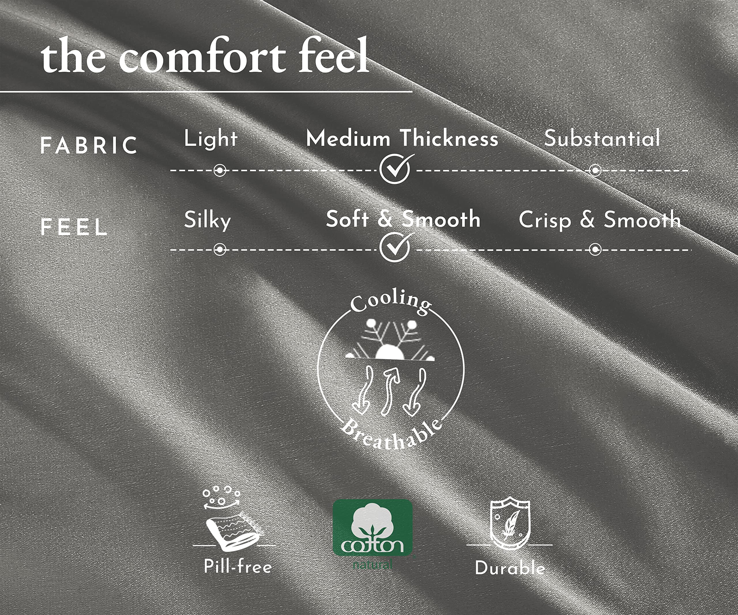 California Design Den Cotton Duvet Cover King Size, 3 Piece Slate Grey Bedding Set, 100% Pure Cotton Sateen Weave, 400 Thread Count Comforter Cover & Two Pillow Shams with Button Closure, Corner Ties