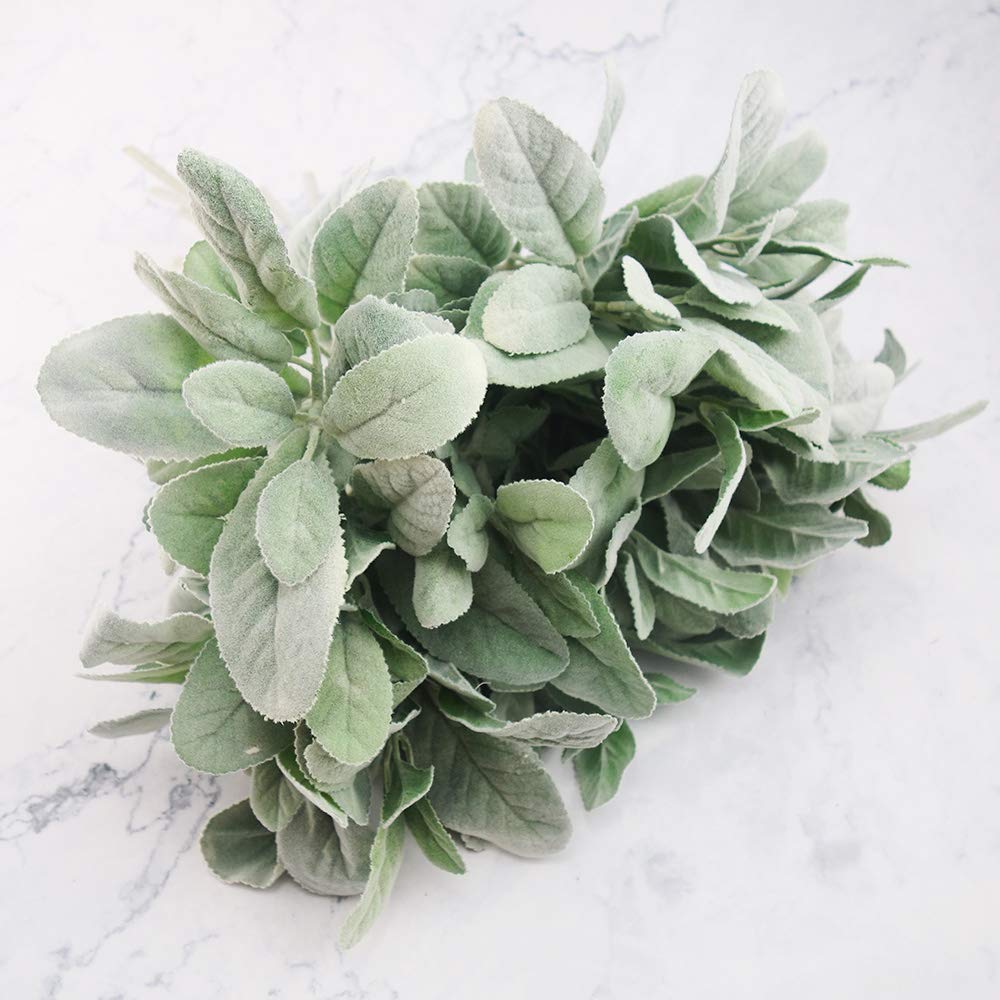 AIPOKE Artificial Flocked Rabbit Ears 12 Pcs Leaves for Wedding Bridal Bouquet Party Home Garden Decor