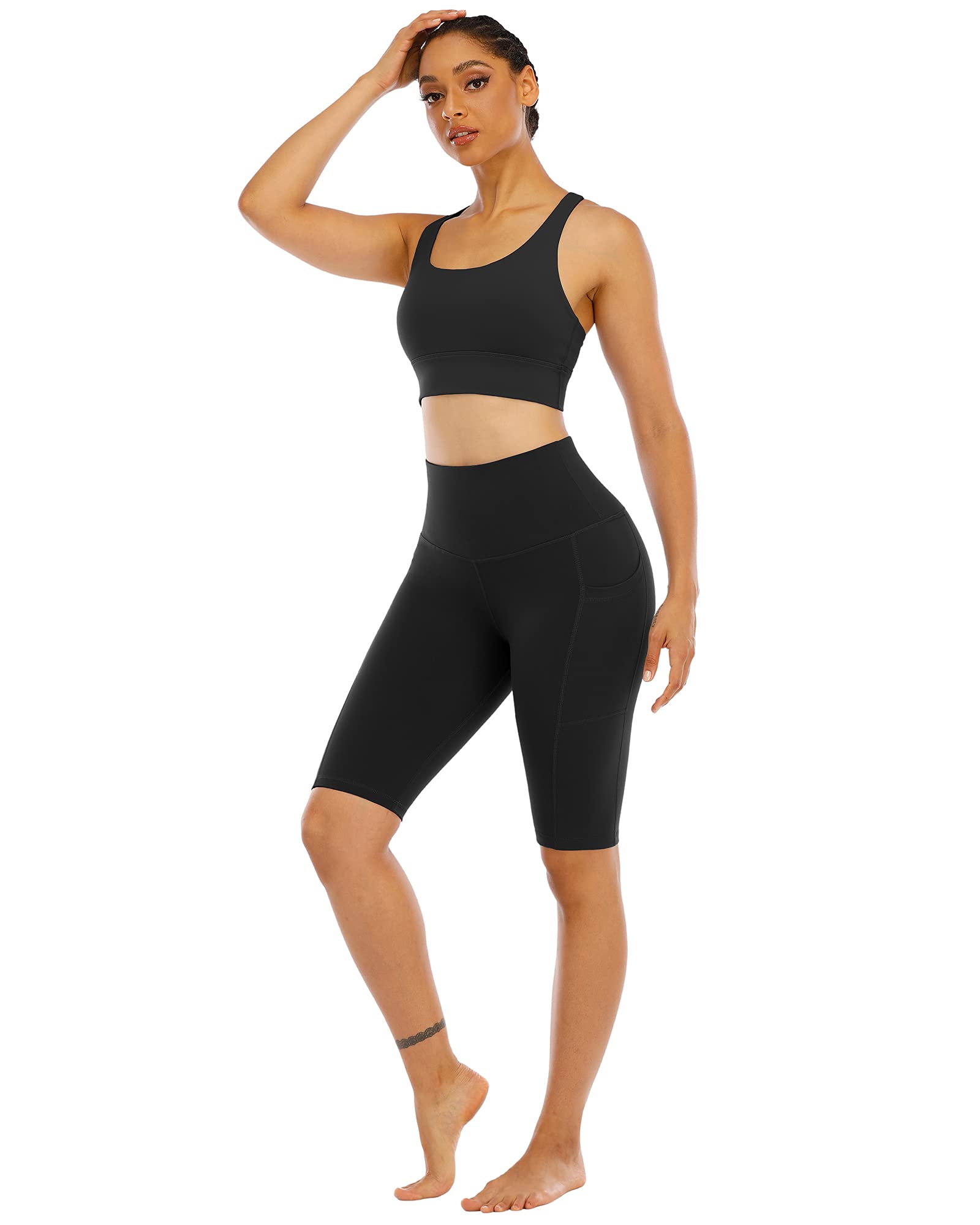 ATHVOTAR Women's High Waisted Biker Shorts with Side Pockets Tummy Control Spandex Shorts (12" Black,XL)