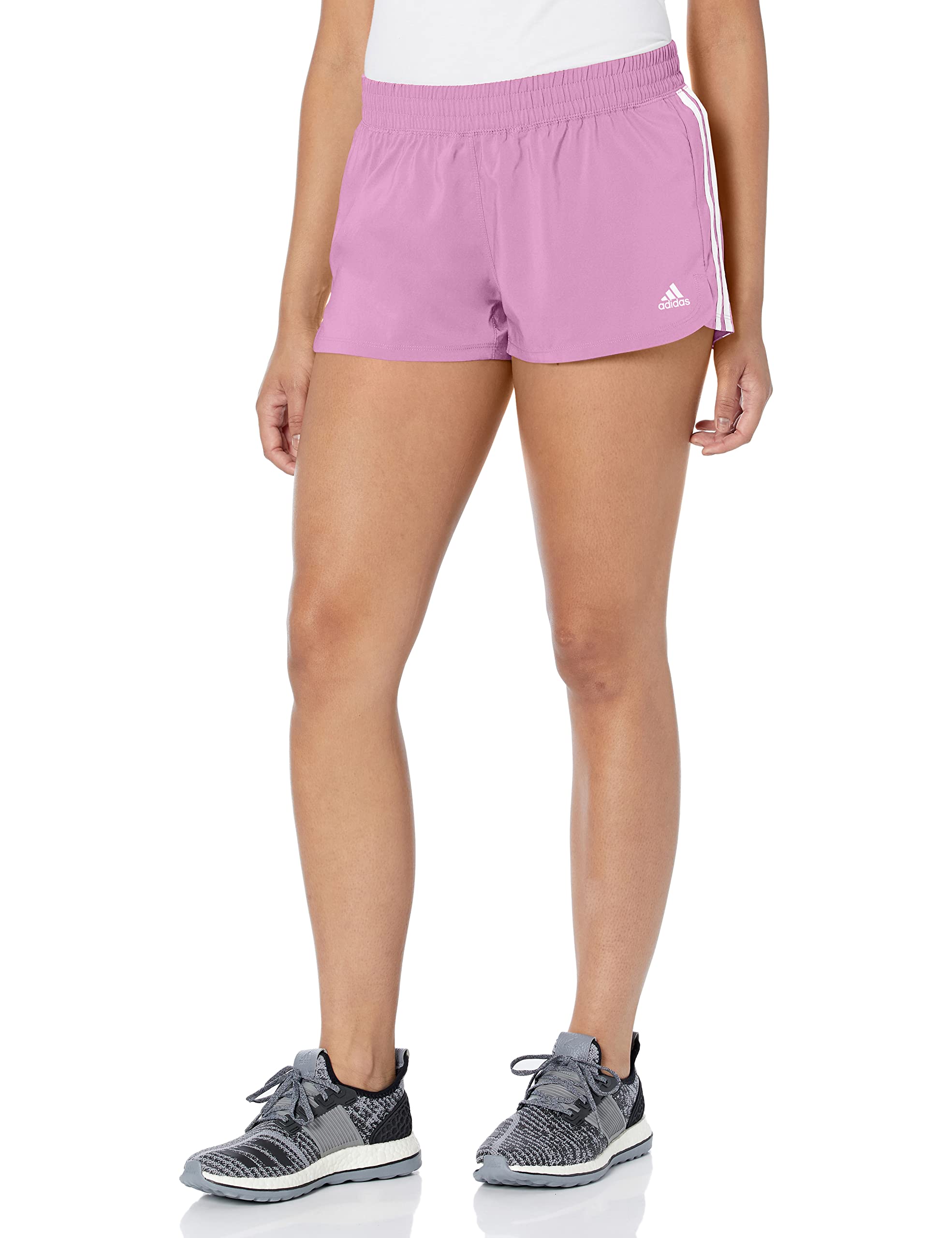 adidas Women's Pacer 3-Stripes Woven Shorts, Pulse Lilac/White, Medium