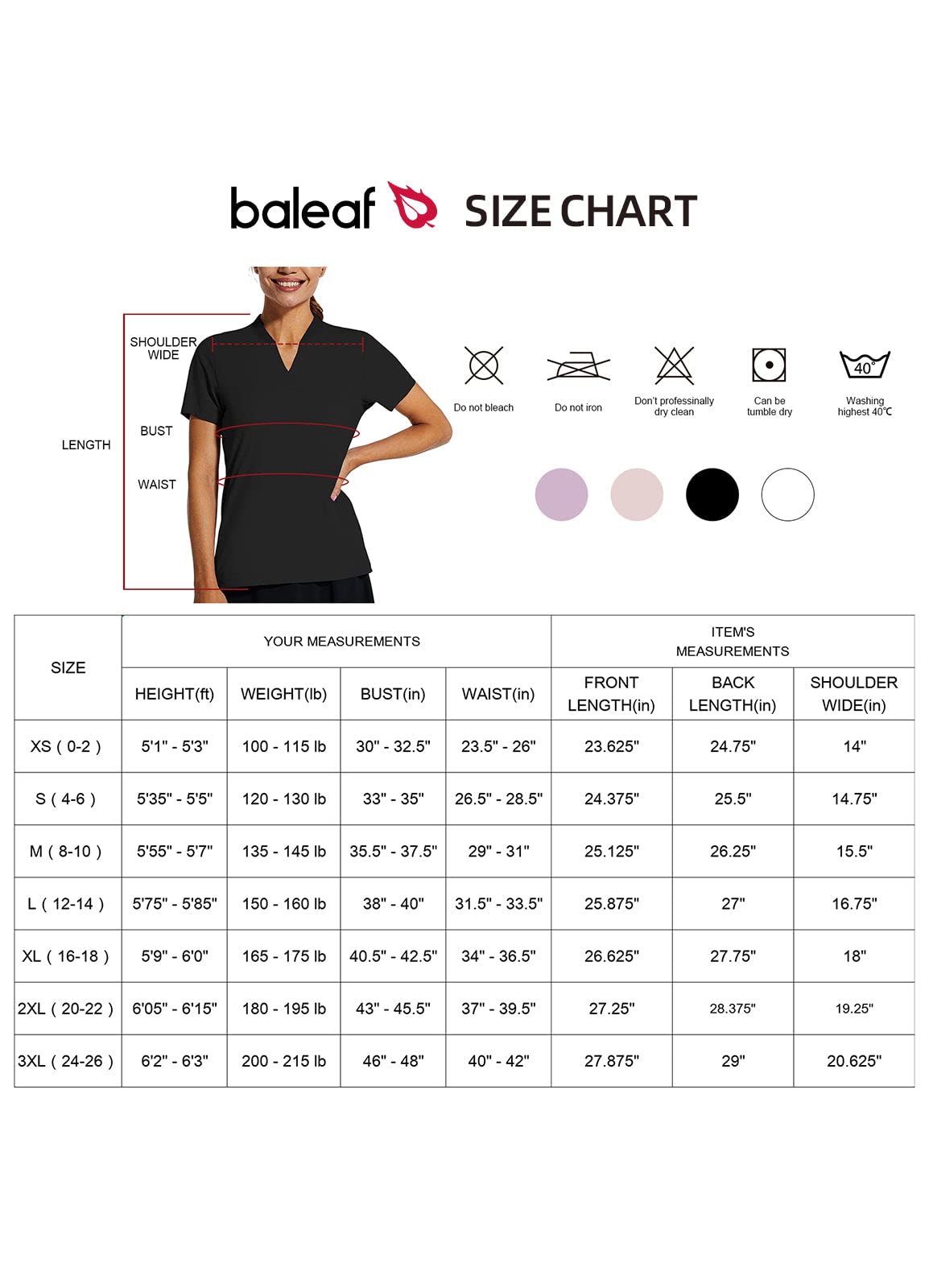 BALEAF Women's Golf Tennis Shirts V-Neck Lightweight Quick Dry UPF 50+ Sun Protection Short Sleeve Polo Shirts Collarless Black Size S