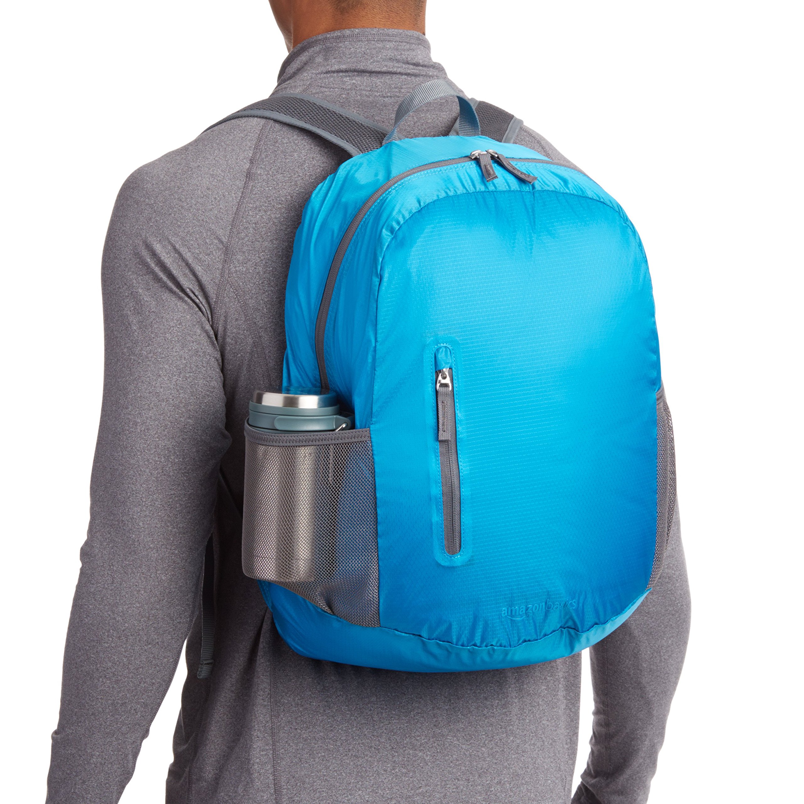 Amazon Basics Lightweight Packable Hiking Travel Day Pack Backpack - 17.5 x 17.5 x 11.5 Inches, 25 Liter, Light Blue