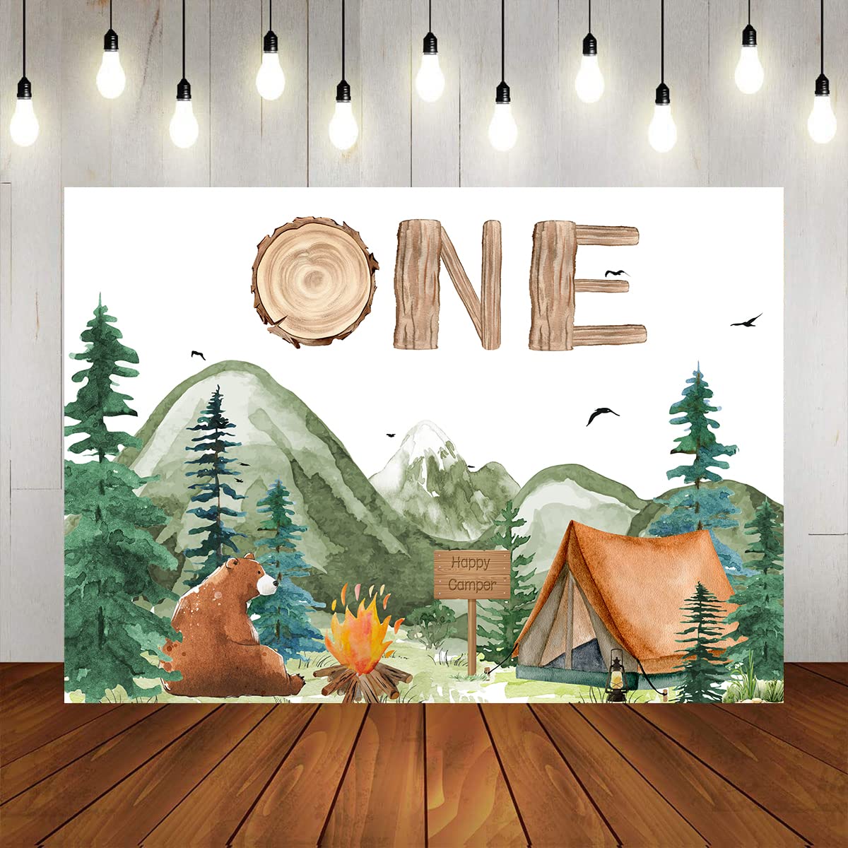 ANSHUHAI One Happy Camper Backdrop One Happy Camper Birthday Decorations Boy's 1st Birthday Party Photography Background Forest Camping Birthday Backdrop One Happy Camper Banner (8x6ft)