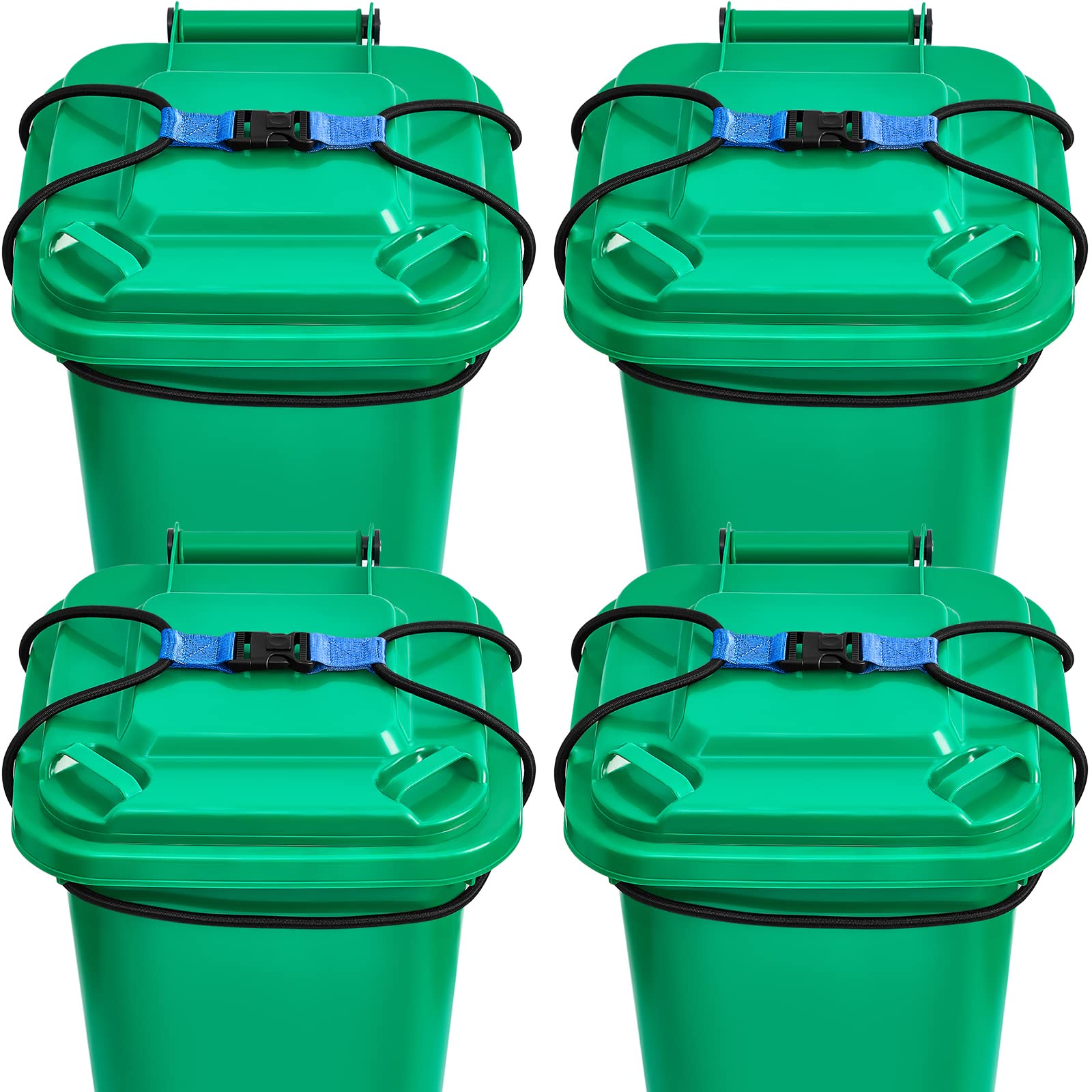 Riakrum Trash Can Lid Lock for 30-50 Gal Heavy Duty Bungee Cord, Trash Can Locks for Animals Outdoor Garbage Lid Lock for Raccoon Squirrels Dogs, Trash Can Not Included (4 Pcs)