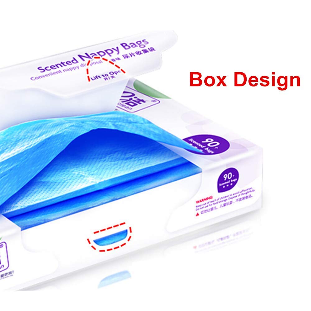 Baby Disposable Diaper Sacks Bags Dispenser Power Scented Nappy Disposal Bags Easy-Tie for Travel (Blue,90-Count)