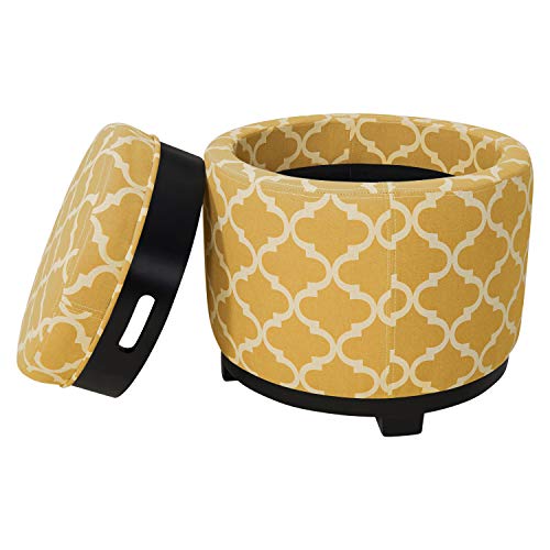 Amazon Brand – Ravenna Home Morrocan Storage Ottoman with Tray - 19 Inch, Yellow and Cream