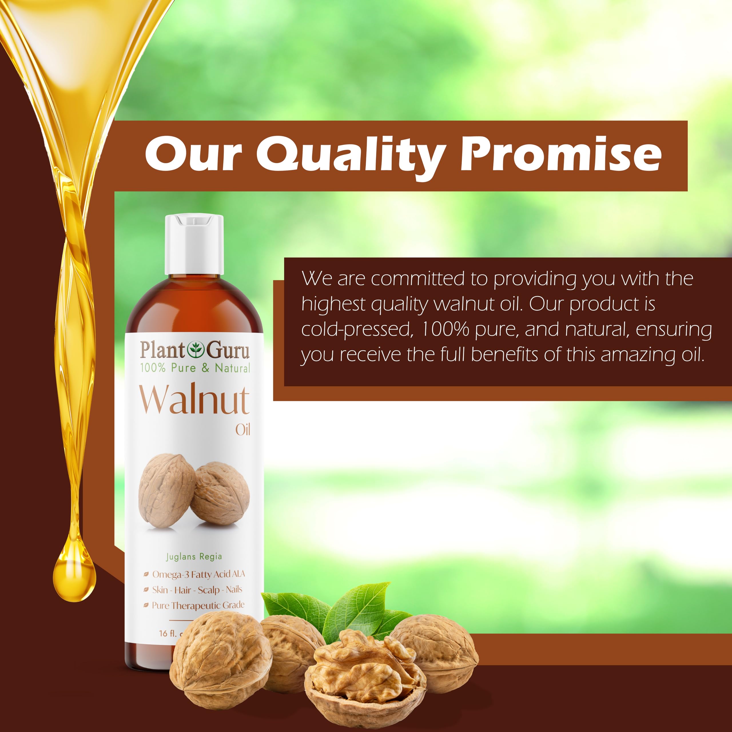Walnut Oil 4 fl. oz. - Cold Pressed 100% Pure Natural - Skin, Body, Face, and Hair Growth Moisturizer. Great For Creams, Lotions, Lip balm and Soap Making