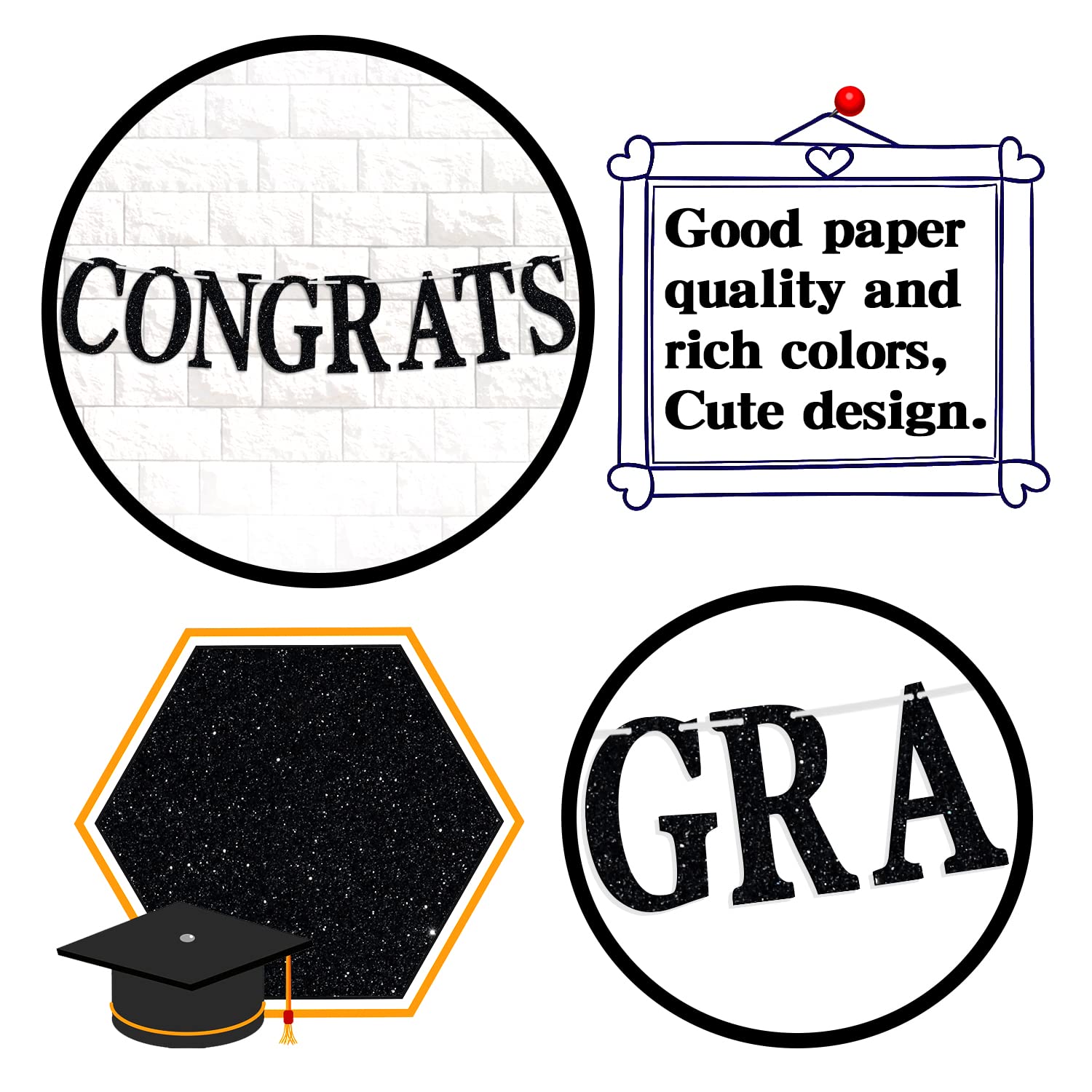 Congrats Firefighter Banner, Class of 2024/Congrats Grad, Fire Department Graduation Party Decoration Supplies for Fireman, Black and Red Glitter
