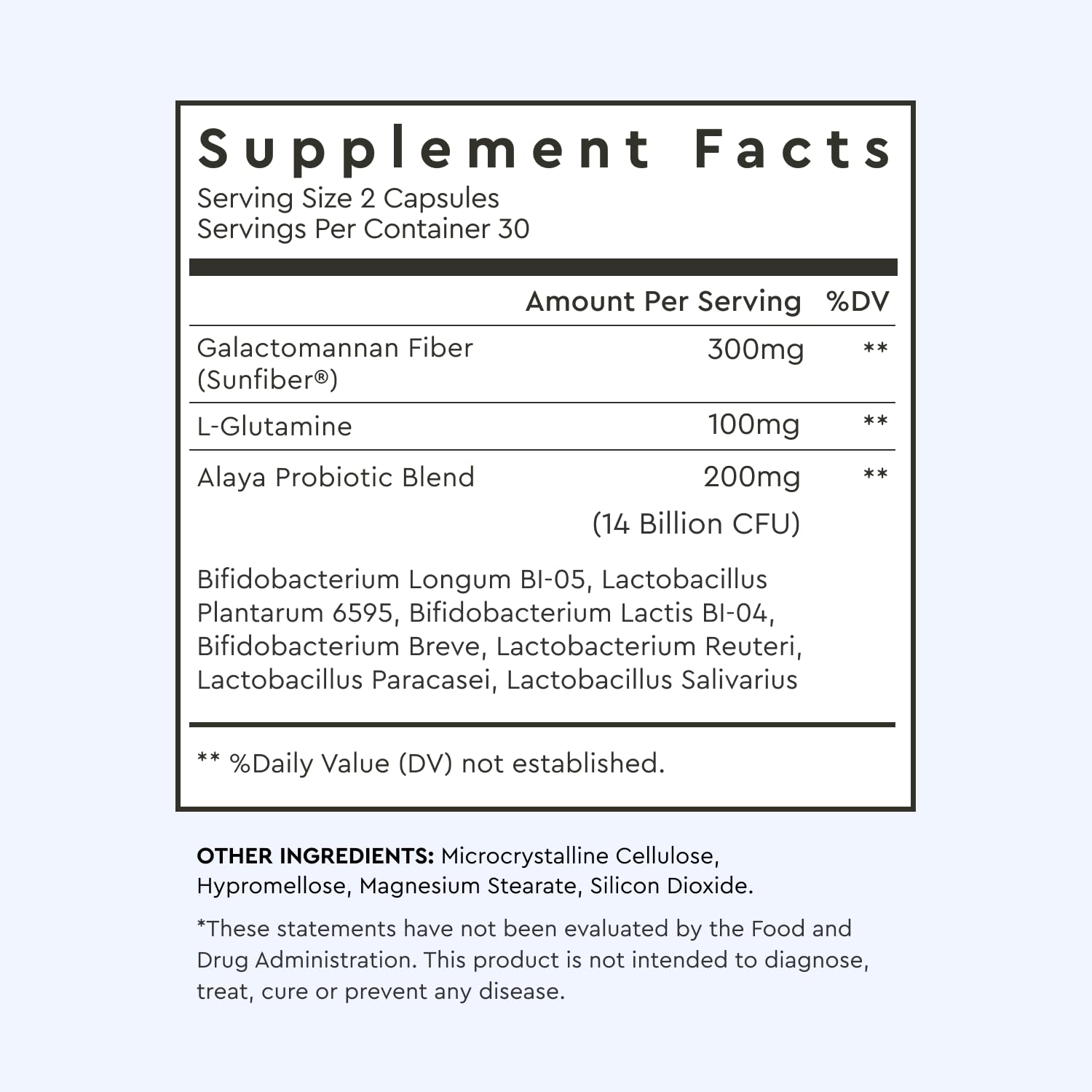 Alaya Naturals Advanced Synbiotic - Probiotic + Prebiotic - 14 Billion CFU Delayed Release Probiotic Supplement with Prebiotics from Sunfiber®, and L-glutamine for Gut Lining Integrity - 60 Capsules