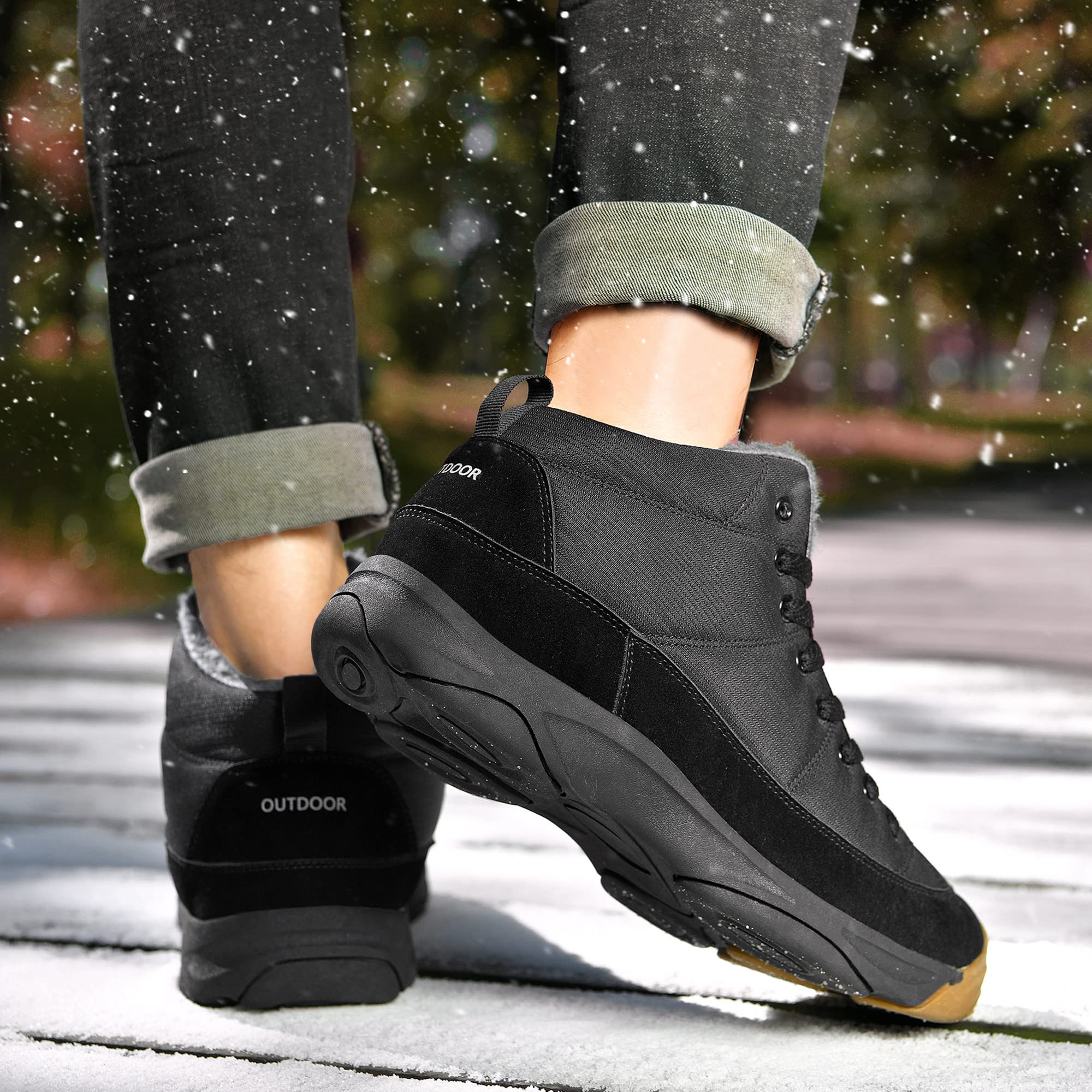 Azooken Men's Winter Backpacking Snow Boots Warm Water Resistant Trekking Shoes Non Slip Fur Lining Casual Comfortable Hiking Boot(6119-Elegant Black47)