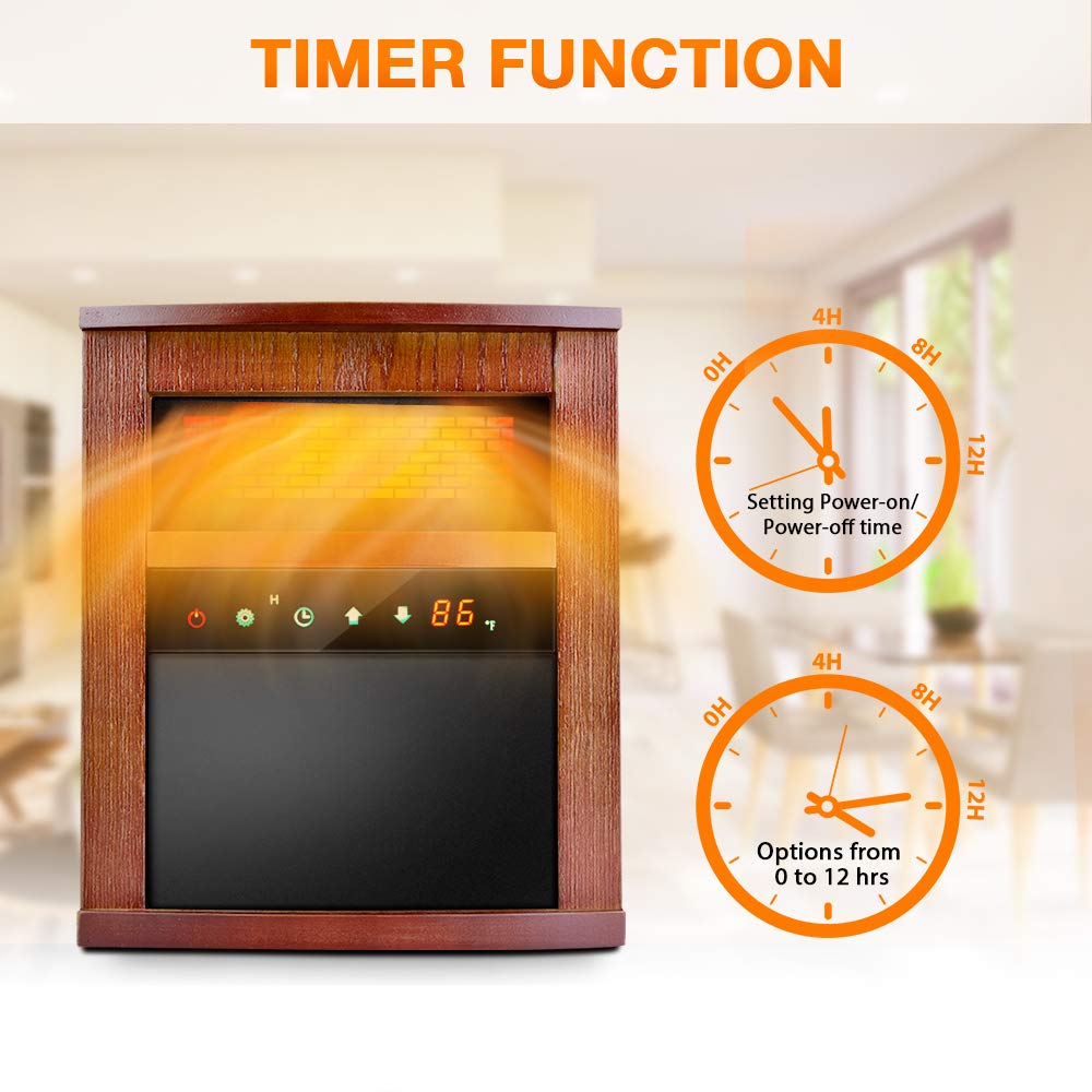 Air Choice Electric Space Heater, 1500W Infrared Heater w/ 3 Heating Mode, Thermostat, Remote Control & 12h Timer, Small Portable Room Heaters for Indoor Use, Bedroom, Office, Living Room, Dark Walnut