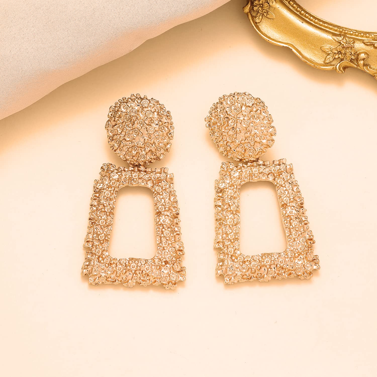 ATIMIGO Gold Statement Drop Earrings Metal Rectangle Geometric Dangle Earrings for Women