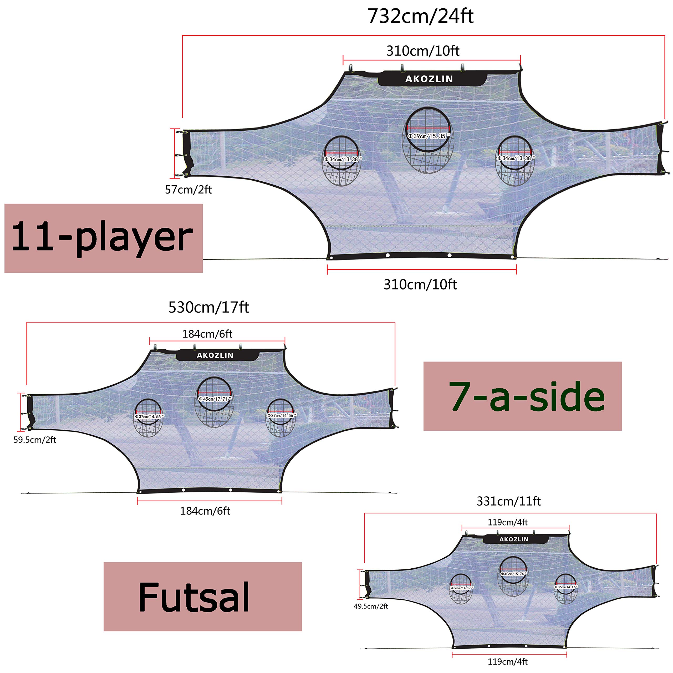 AKOZLIN CP 11 Person Soccer Field Nets Target Sheets Attach to Your Goal for The Ultimate Accuracy Training Partner (only net) 24ft x 8ft