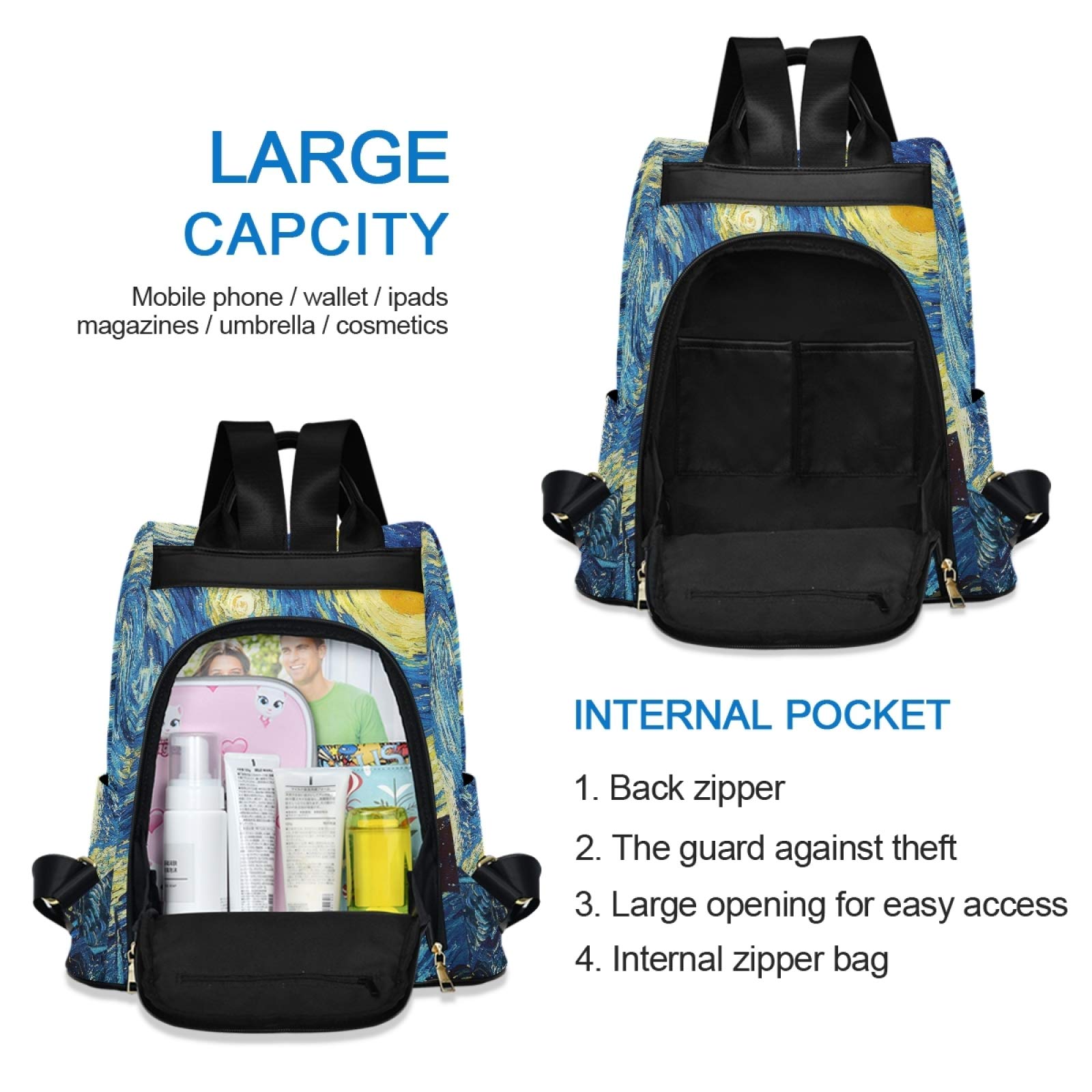 ALAZA Starry Night Sky Van Gogh Backpack Purse for Women Anti Theft Fashion Back Pack Shoulder Bag