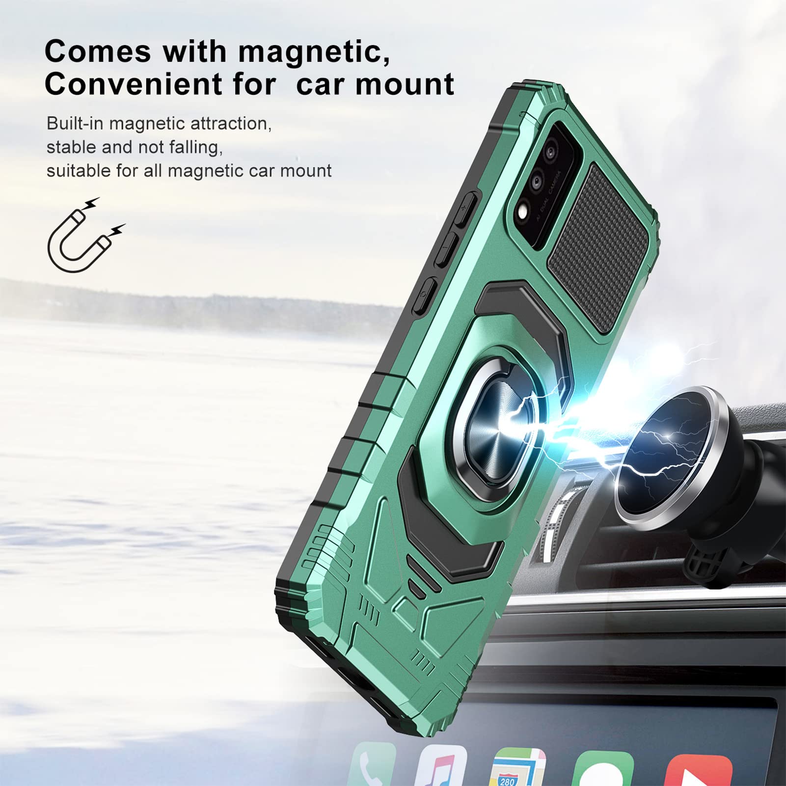 Ailiber Phone Case for Alcatel TCL 30T (T603DL), TCL 30 T Case with Screen Protector, Ring Kickstand for Magnetic Car Mount Military Grade, Heavy Duty Shockproof Protective Cover for TCL 30T-Green