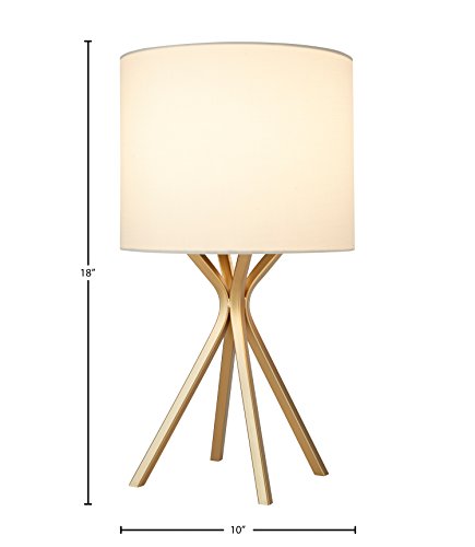 Amazon Brand β Rivet Gold Bedside Table Desk Lamp with Light Bulb - 18 Inches, Linen Shade