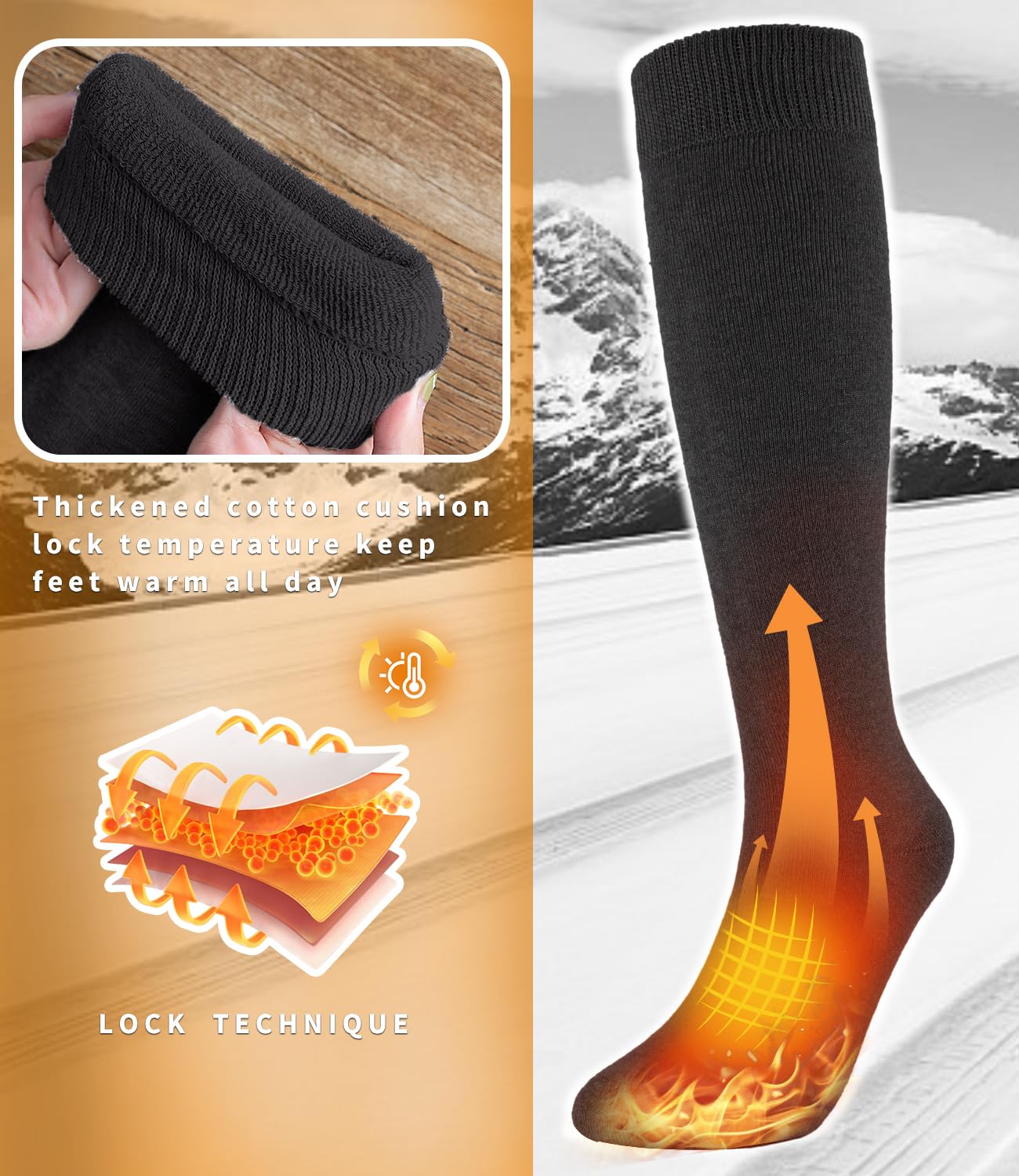 Aoliks Black Warm Socks for Women,Thermal Knee High Socks Cotton Long Socks for Running Hiking Skiing Gifts
