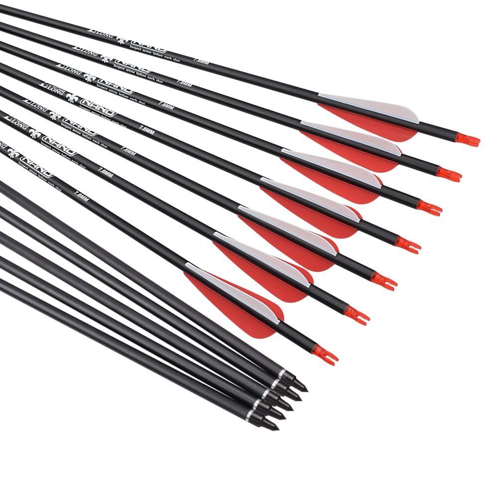 Archery Carbon Arrow Hunting Target Practice Arrows 28 Inch with Removable Tips for Compound & Recurve Bow Spine 500 12PCS