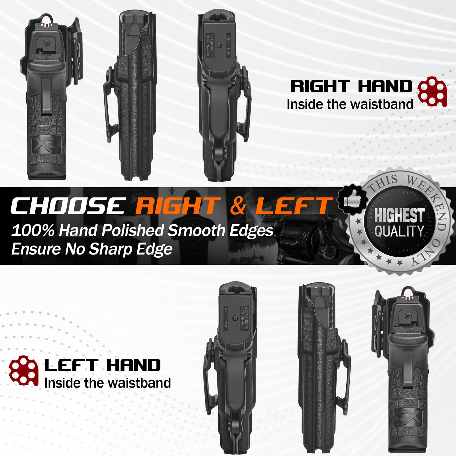 Amberide IWB KYDEX Holster Fit Springfield XD MOD.2-3" Sub-Compact 9MM/.40 Pistol, Inside Waistband Concealed Carry Holster, Adjustable Cant & 'Posi-Click' Retention, USA Made by Amberide