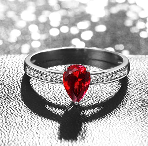 Aokarry Wedding Ring Unique Best Friend Promise Rings Silver Ring with Teardrop Pear Red Cubic Zirconia Size 6.5