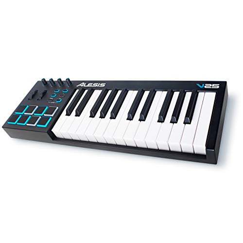 Alesis V25 - 25-Key USB MIDI Keyboard Controller with Backlit Pads, 4 Assignable Knobs and Buttons, Professional Software Suite Included