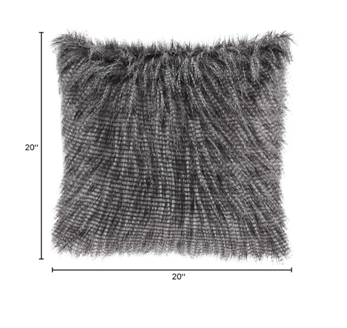 Akro-Mils Edina Pluffy Faux Fur Mohair Decorate Square Pillow with Insert Luxury for Sofa, Bed, Couch, 20x20, Black