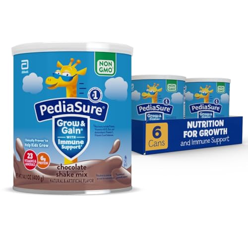 PediaSure Grow & Gain With Immune Support Shake Mix Powder, 23 Vitamins & Minerals, 6g Protein, Helps Kids Catch Up On Growth, Non-GMO, Gluten-Free, Chocolate, 14.1 oz Can, Pack of 6
