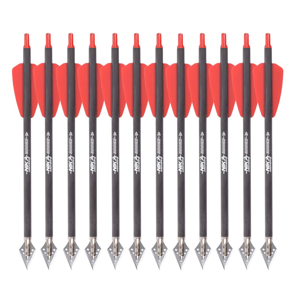 Archery Crossbow Hunting Practice 7.5" inch R9 Crossbow Bolts Carbon Arrows 2" Red Vanes with 100grain Broadhead for Hunting Shooting Targeting 12PCS
