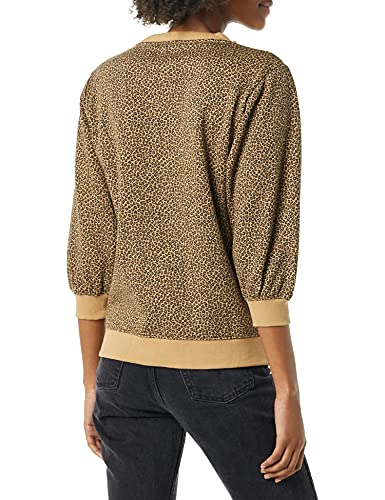 Amazon Essentials Women's French Terry Fleece Sleeve Detail Crewneck Sweatshirt, Camel Cheetah, Large
