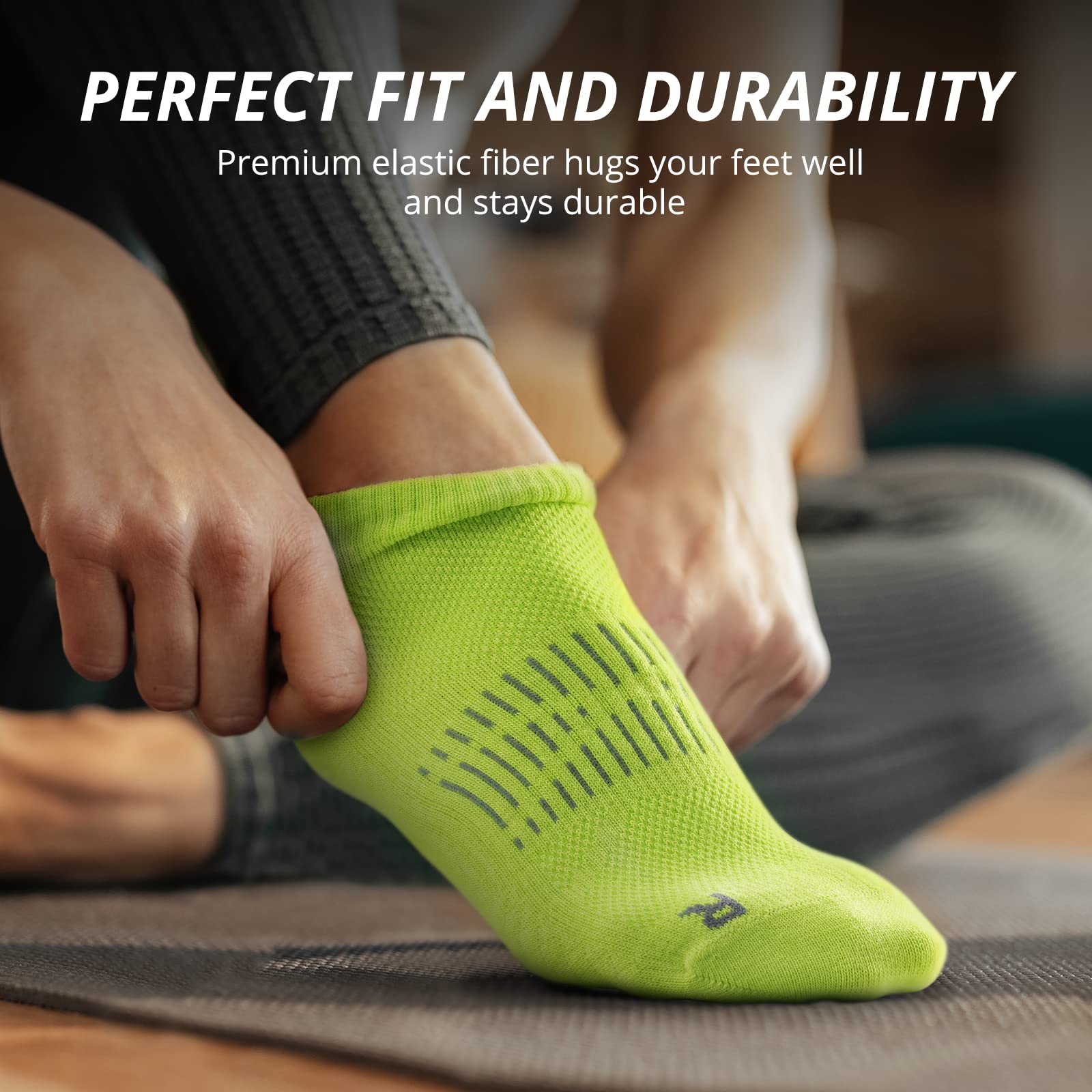 AKASO Ankle Athletic Running Socks - Coolmax Moisture Wicking Anti-Odor Low Cut Socks for Walking Sport Men Women, 2 Pack (Neon Yellow, L)