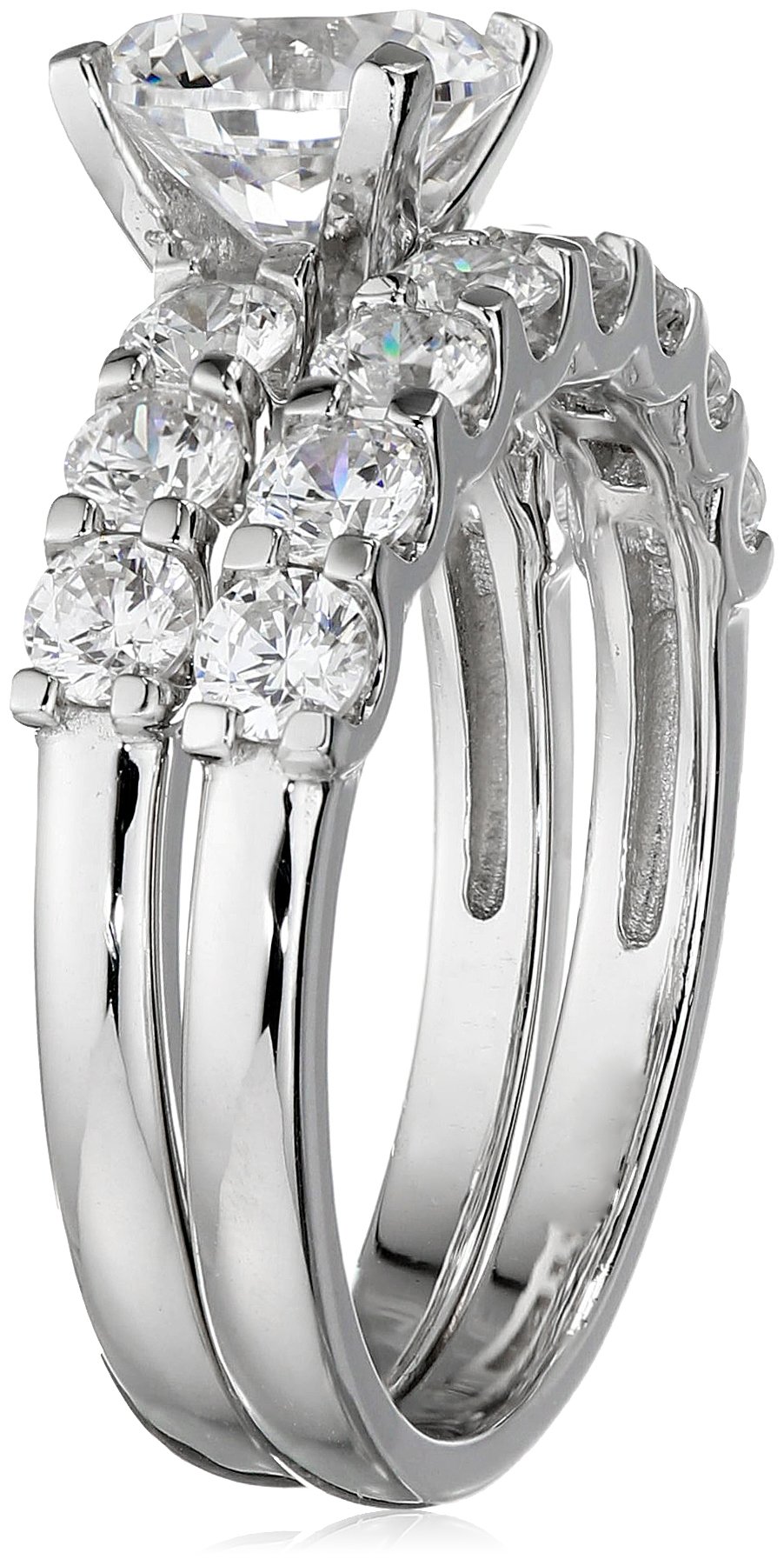 Amazon Collection Platinum-Plated Sterling Silver Infinite Elements Cubic Zirconia Round Cut Ring Set, Size 7