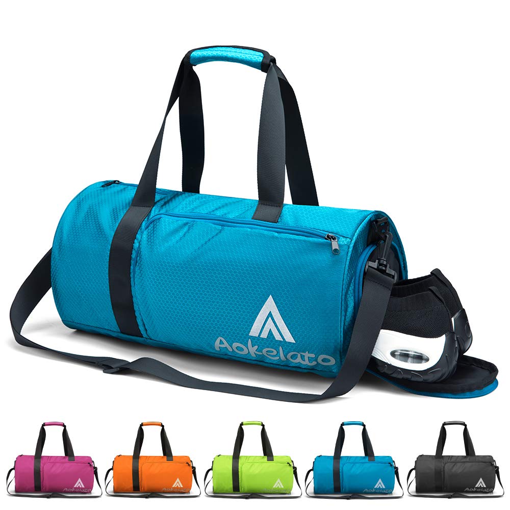 Aokelato Gym Bag,30L Small Sport Duffel bag, with Shoes Compartment & Wet Pocket,Lightweight Waterproof Weekend Bag, Blue Large