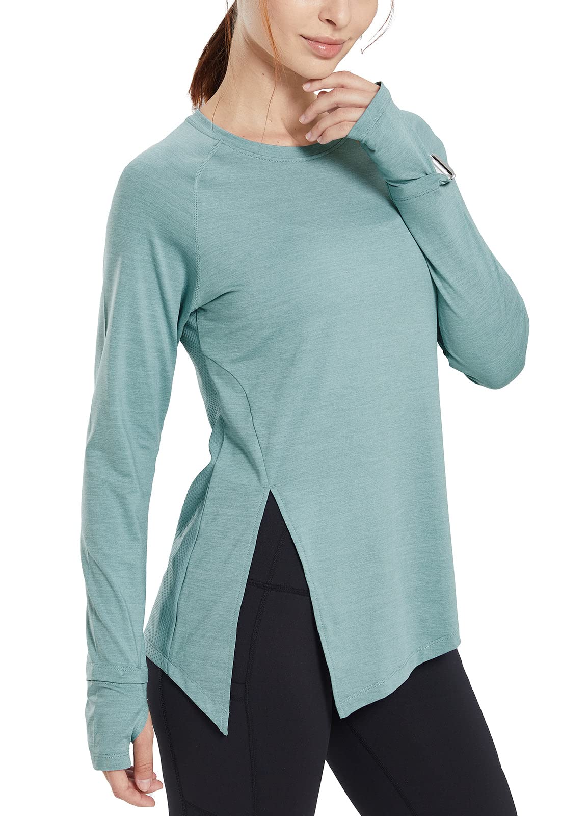BALEAF Women's UPF 50+ Long Sleeve Sun Protection Shirts SPF Hiking Shirts Quick Dry Tie Front Side Slit Running White XL