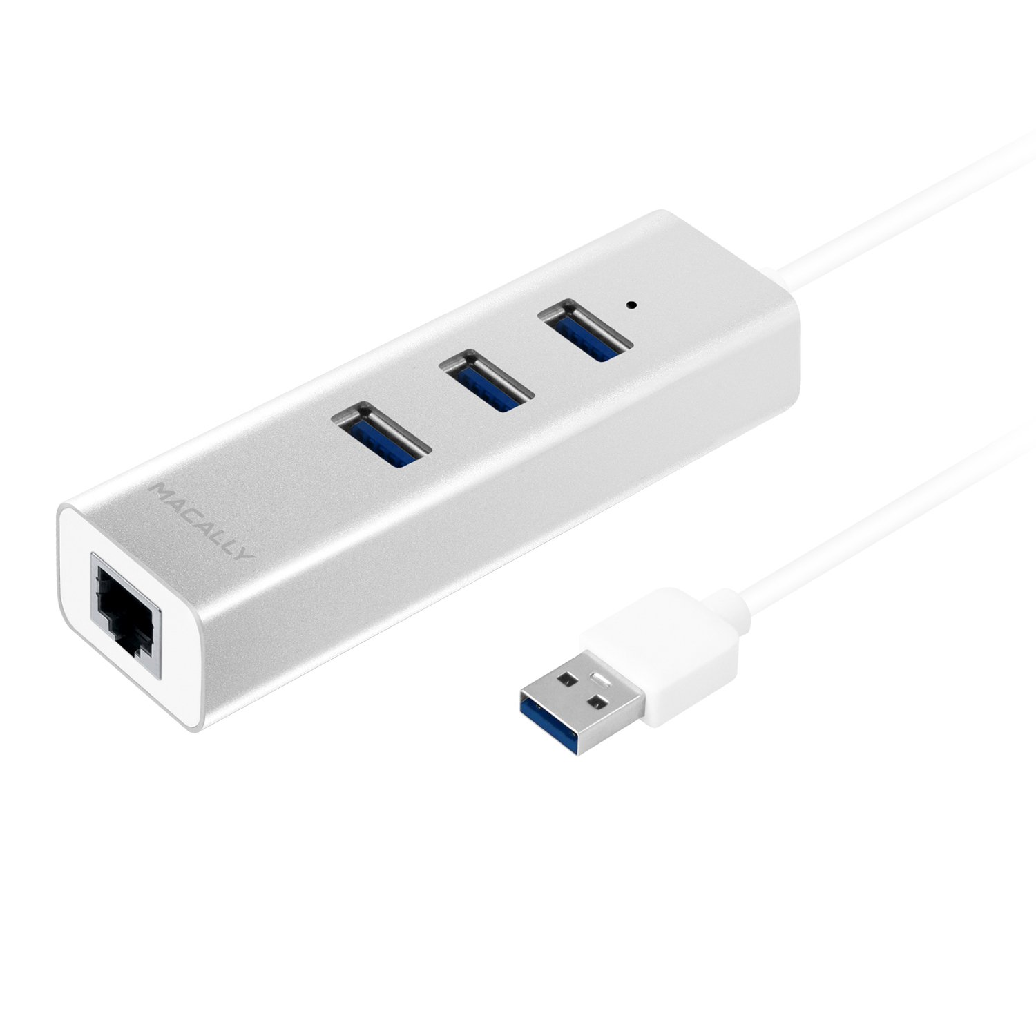 Macally 3-Port USB 3.0 Portable Data Hub with Ethernet Network Lan Adapter for Macbook Pro / Air, Mac Pro / mini, iMac, XPS, Surface Pro, Notebooks, Desktop PCs, USB Flash Drives, etc. (U3HUBGBA)