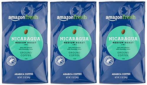 Amazon Fresh Direct Trade Nicaragua Ground Coffee, Medium Roast, 12 Ounce (Pack of 3)