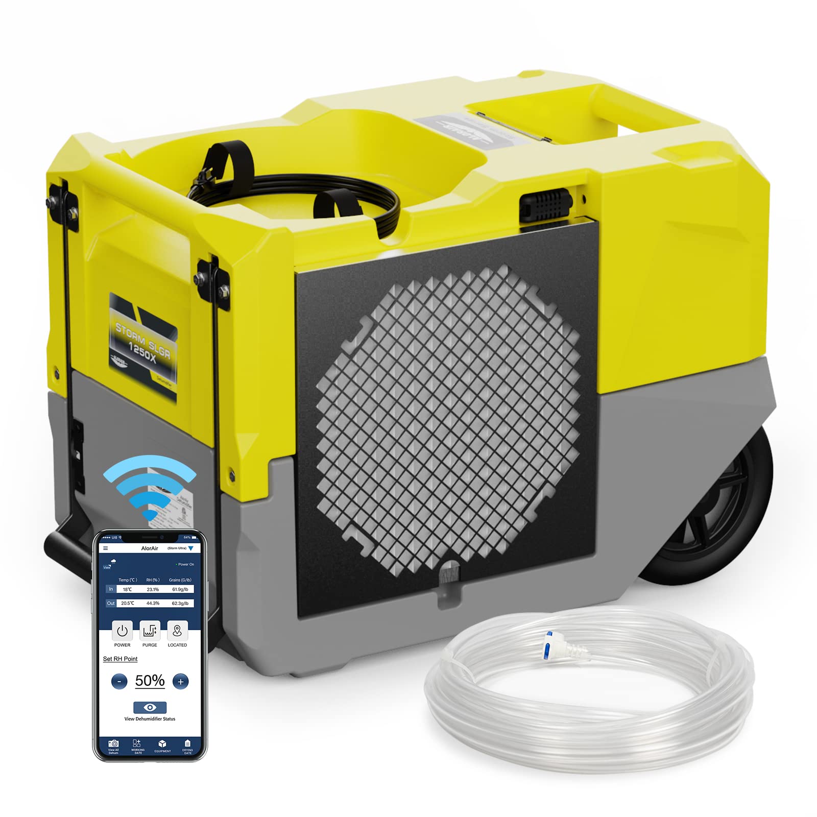 ALORAIR Smart WiFi Dehumidifier, 264 PPD High Performance, Commercial Dehumidifier with Pump, Compact, Portable, Industrial dehumidifier for Disaster Restoration, Yellow