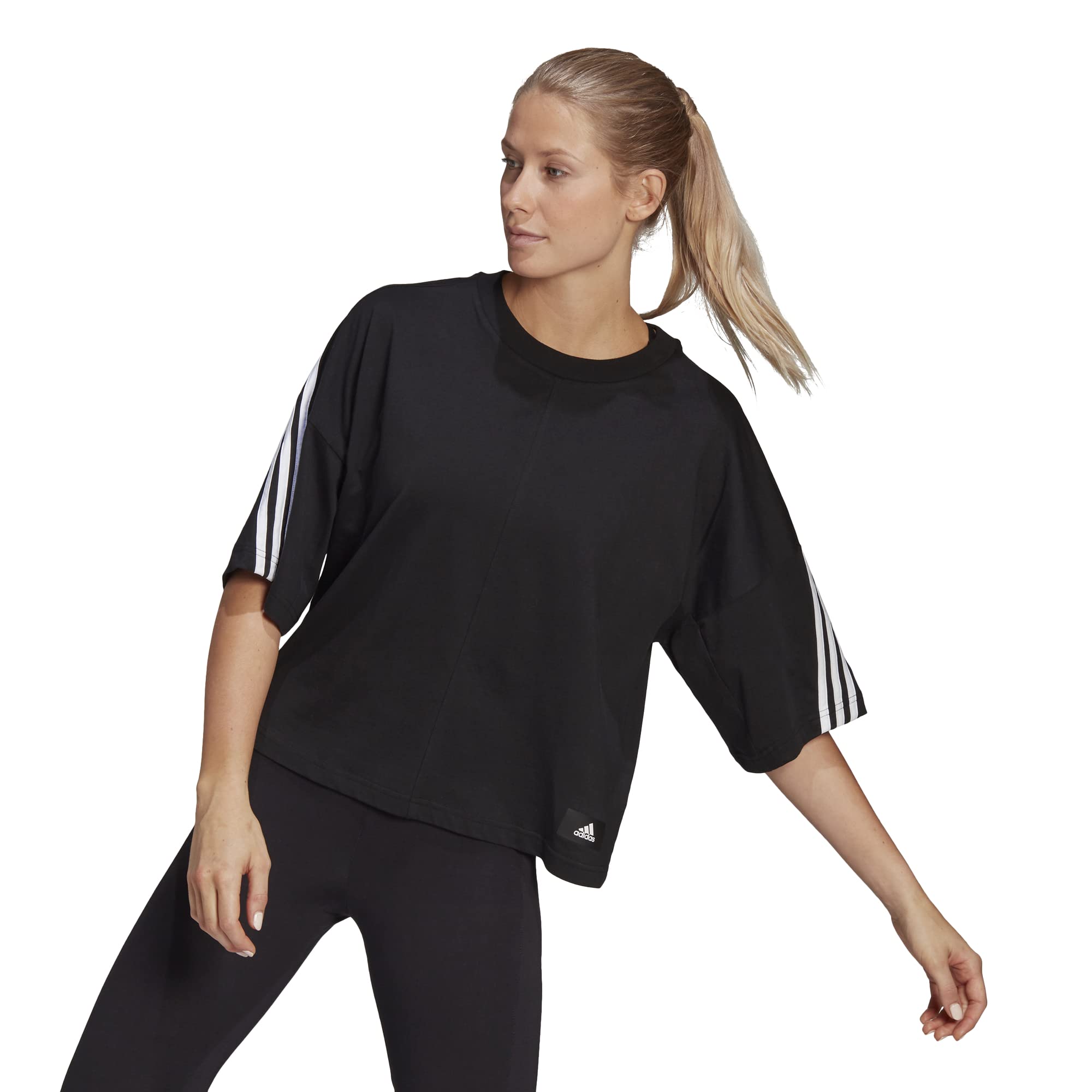 adidas womens 3-Stripes Tee Black/White X-Small