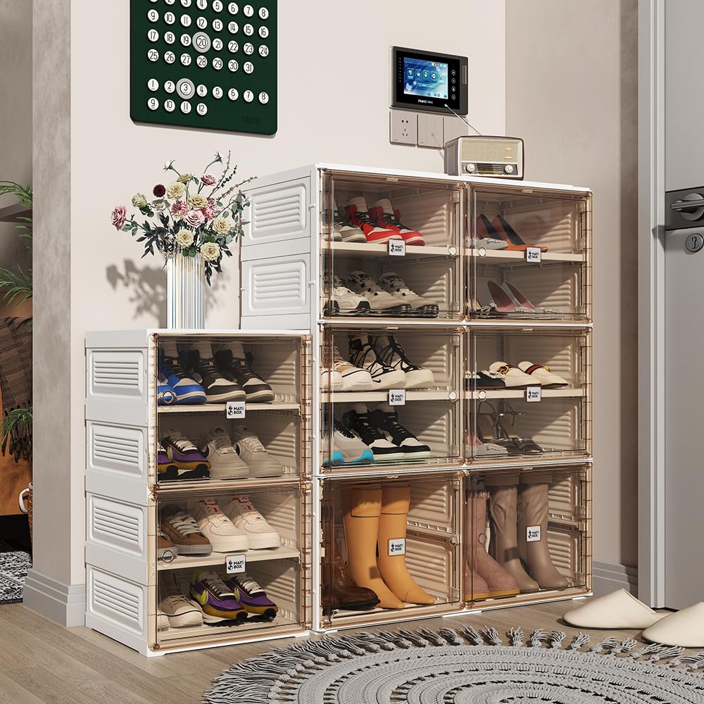 ANTBOX Portable Shoe Rack Organizer for Closet Entryway, Stackable Sneaker Storage Shoe Cabinet with Magnetic Clear Door, Large Plastic Storage containers Bins with Lids 10 Tiers 40 Pairs