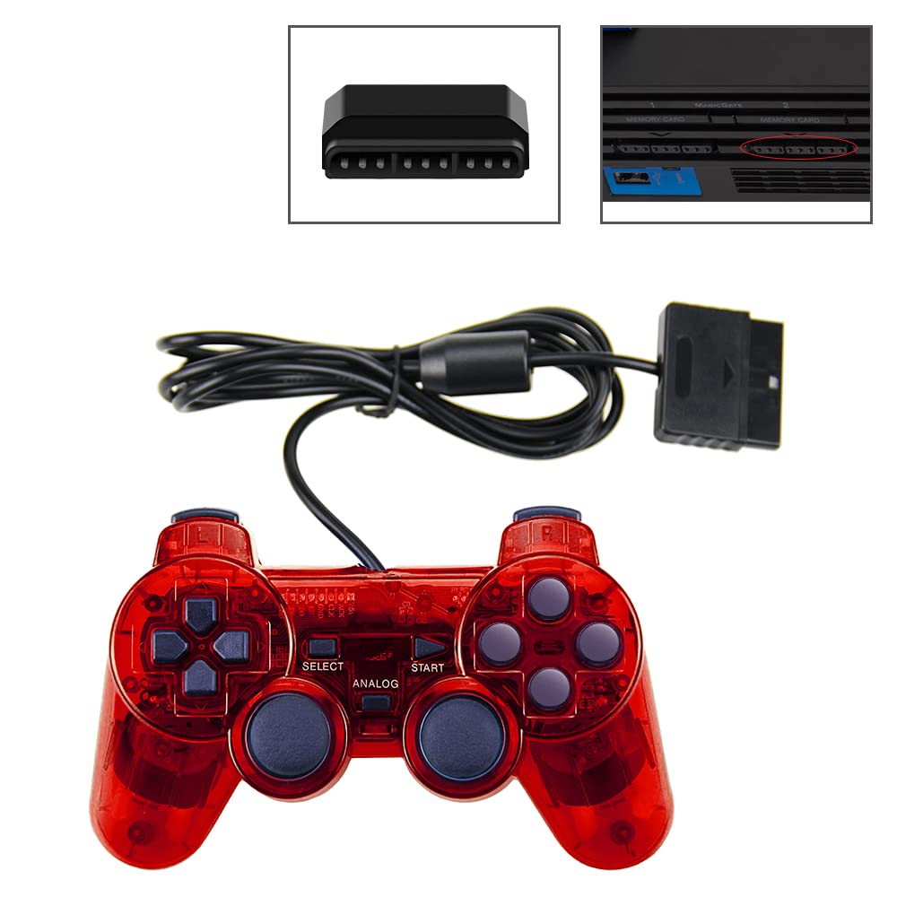 Funcilit Roll over image to zoom in Wired Controller for PS2, Double Shock Vibration Twin Shock Wired Gamepad for Sony Playstation 2,Red,2025