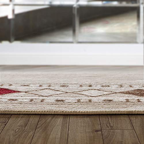Antep Rugs Alfombras Modern Bordered 5x7 Non-Skid (Non-Slip) Low Profile Pile Rubber Backing Indoor Area Rugs (Maroon Beige, 5' x 7')