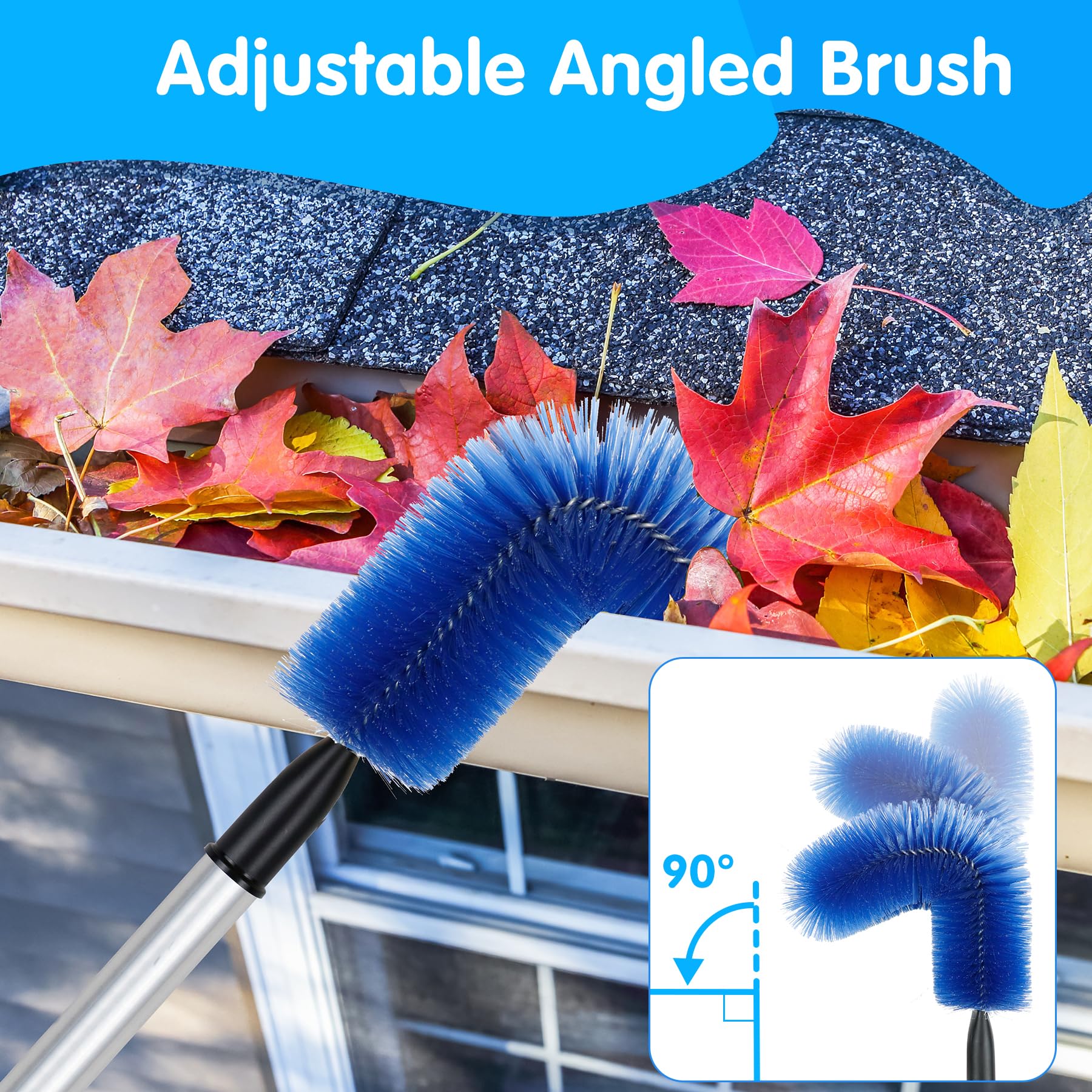 Air Jade Gutter Cleaning Brush, Adjustable Roofing Gutter Cleaning Tools From The Ground, Easy Cleaning Leaves and Debris