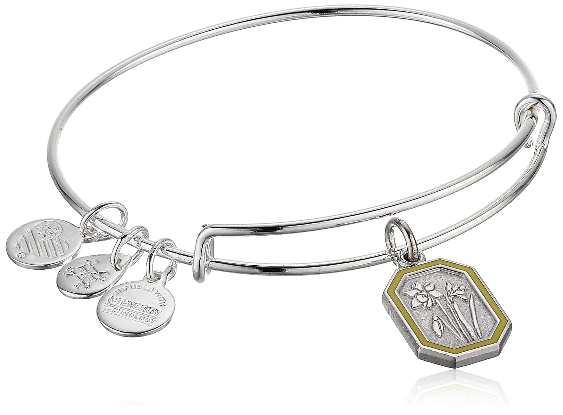 Alex and Ani (March Bangle of The Month) Jonquil Flower EWB, Shiny Silver, One Size