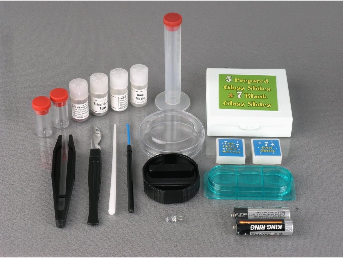 AmScope-Kids M30-ABS-KT2 Starter Microscope Kit, Metal Frame, 120X, 240X, 300X, 480X, 600X, and 1200X Magnifications, 2 Eyepieces and 49 Accessories and Case