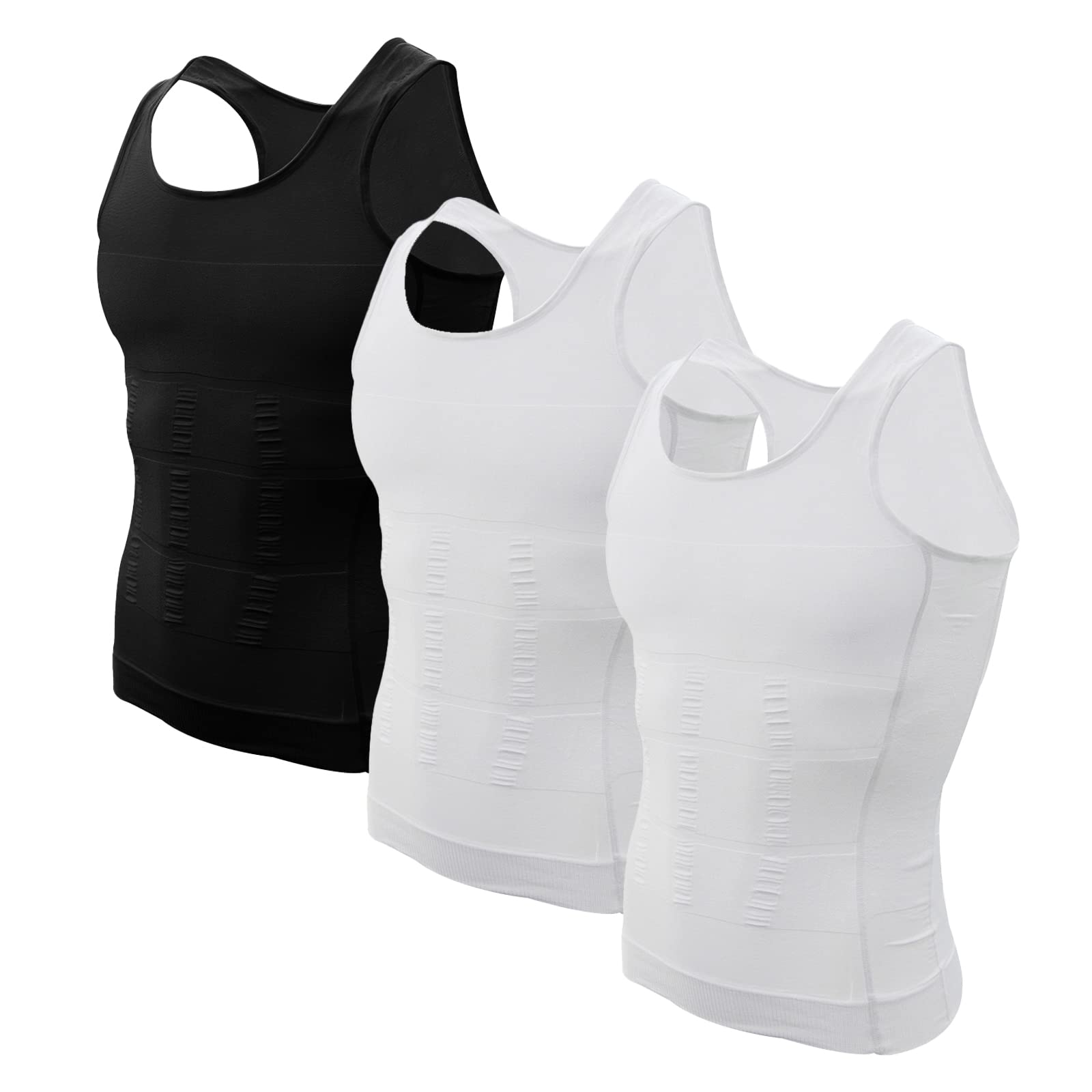 Aptoco Compression Shirts for Men,3 Pack Sleeveless Undershirt Body Shaper Vest Tank Top for Men's Gynecomastia