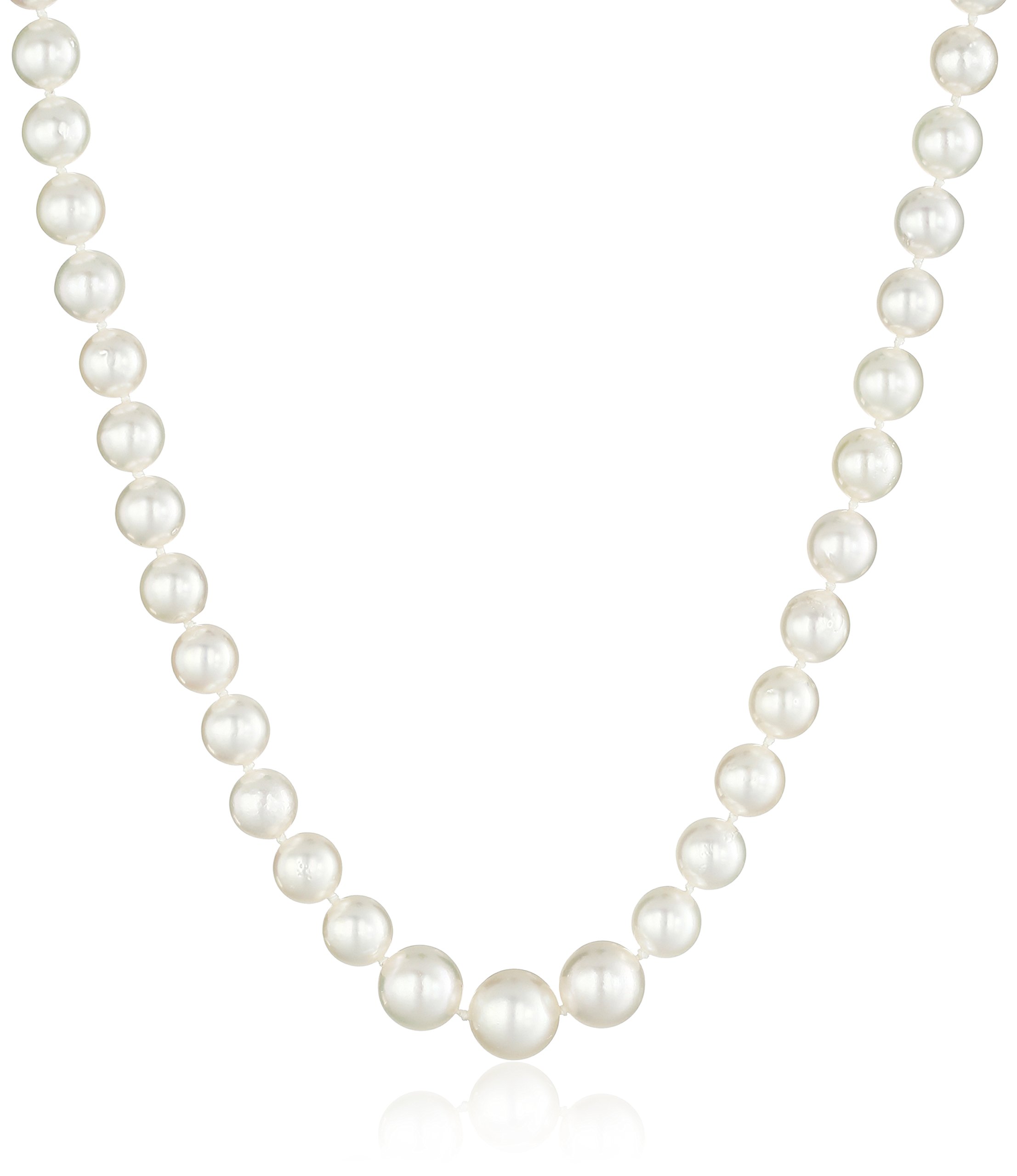 Amazon Collection 14k Yellow Gold Graduated 6.5-9mm White Akoya Cultured High Luster Pearl Strand, 18"