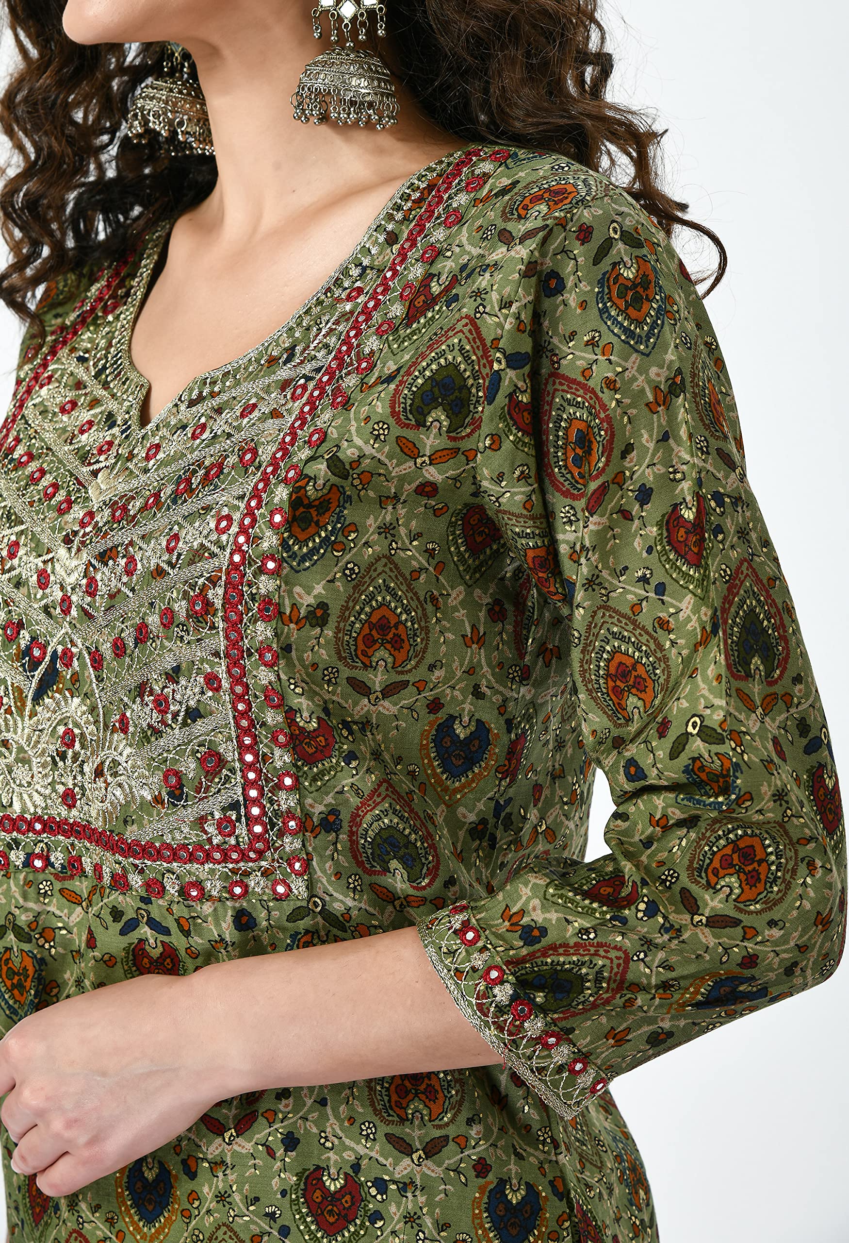 AnjuShree Choice Women Diwali Kurti Pant set with Dupatta Green