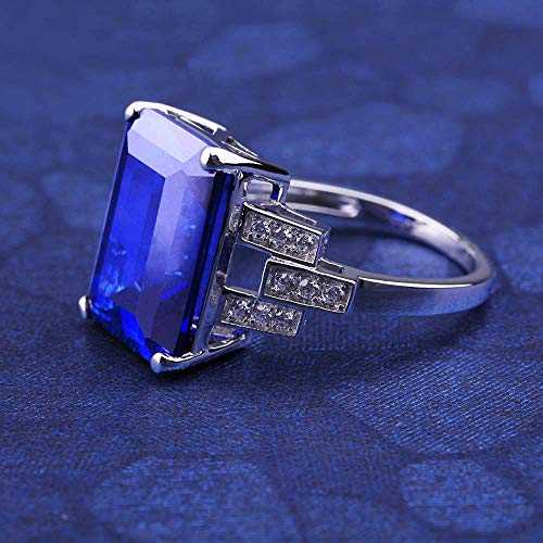 ANGG Women 9.4ct Blue Created Sapphire Ring Engagement Wedding Jewelry 925 Sterling Silver