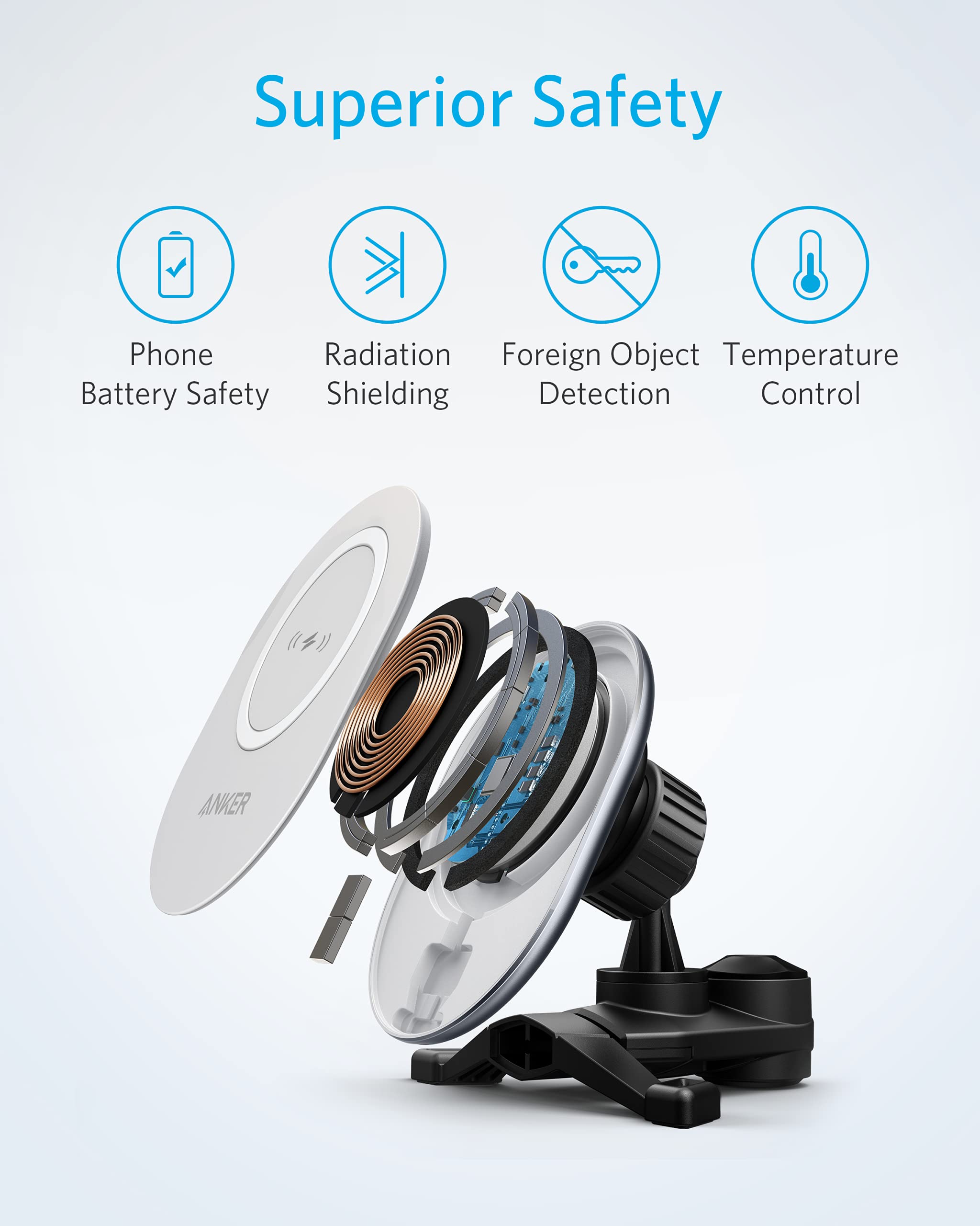 Anker Car Mount Charger, PowerWave Magnetic Car Charging Mount with 4 ft USB-C Cable, 7.5W for iPhone 13 / 13 Pro / 13 Pro Max / 13 mini / 12 / 12 Pro / 12 mini (USB-C Car Charger Not Included)