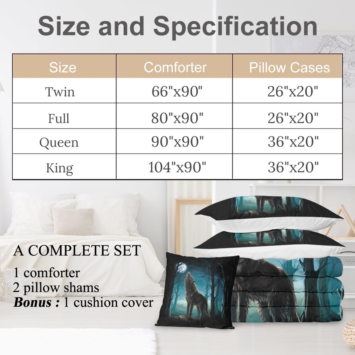 Dream Catcher by JoJoesArt Wolf Moon Comforter Set Full Size Bedding with Wolves 4 Pieces Galaxy Wolf Bed Set for Kids Boys Soft Lunar Eclipse Bedspreads with 2 Pillow Shams 1 Cushion Cover (Full)